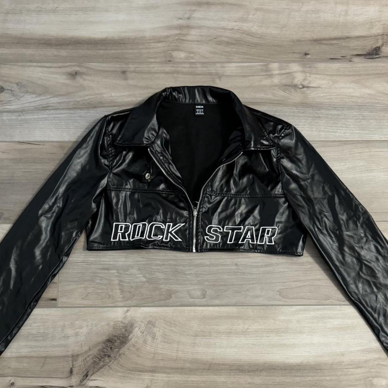 Black Leather Cropped Rock Star Jacket... | Depop