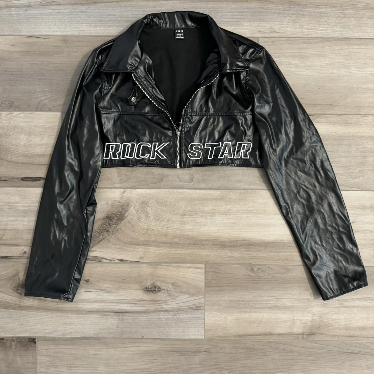 Black Leather Cropped Rock Star Jacket... | Depop