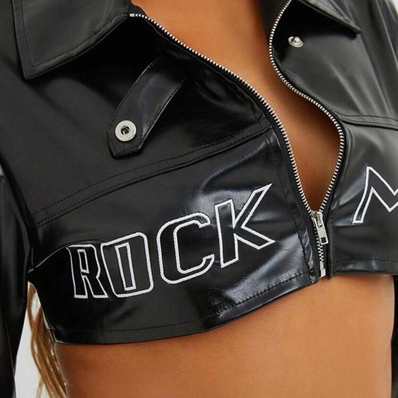 Black Leather Cropped Rock Star Jacket... | Depop