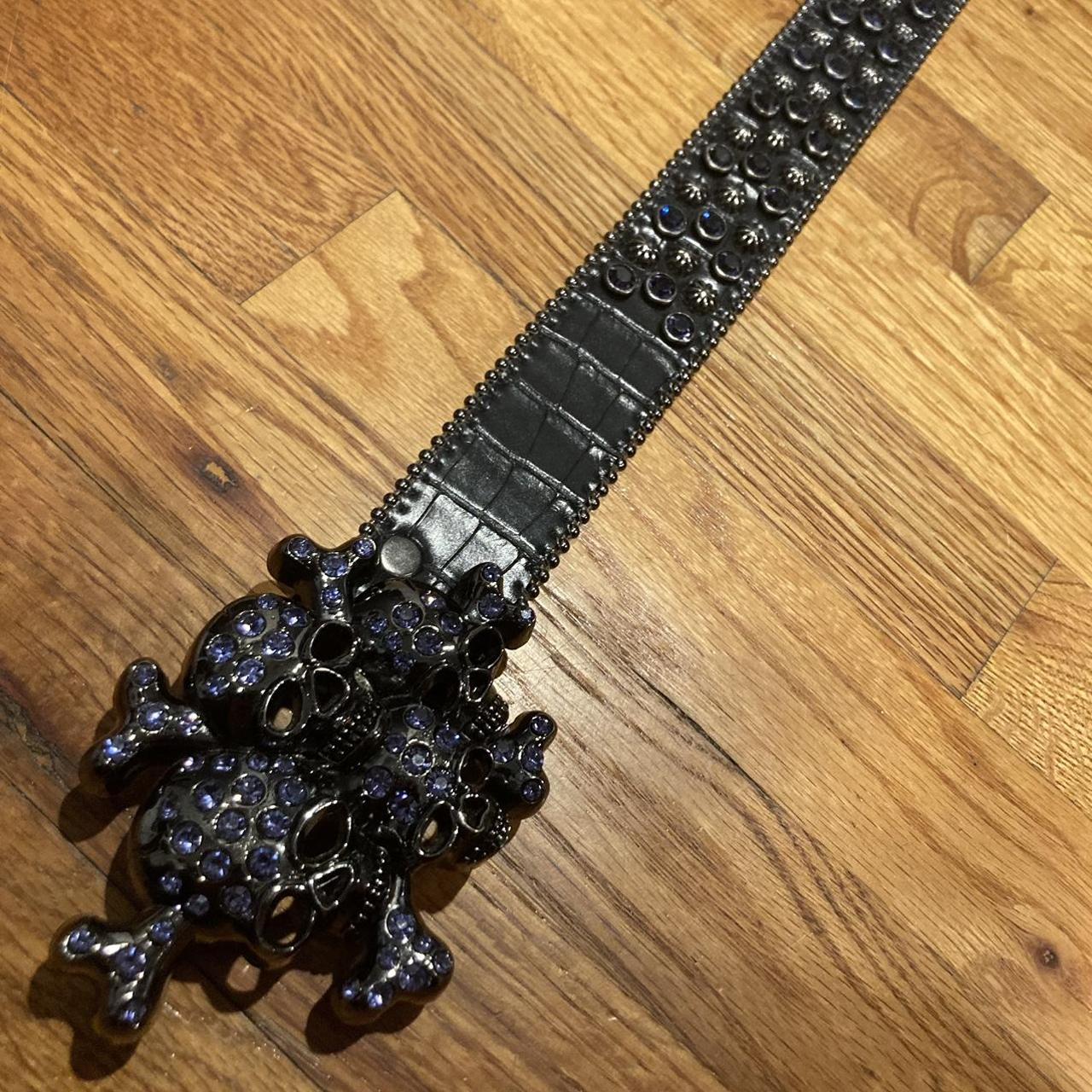 BB SIMON PURPLE SKULL BELT SIZE 34 AUTHENTICITY... - Depop