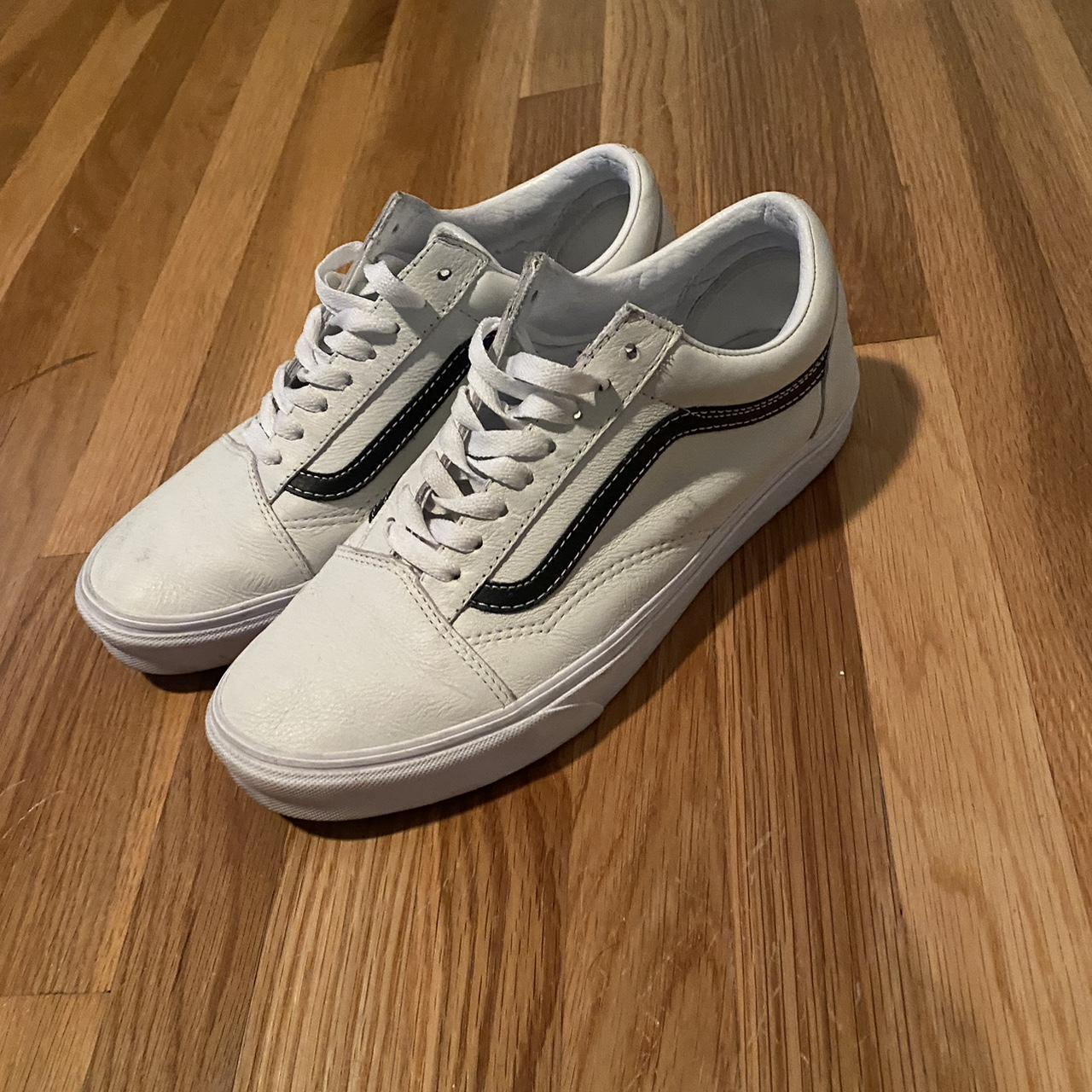 White and Black Vans Old Skool Men’s Shoes - Depop