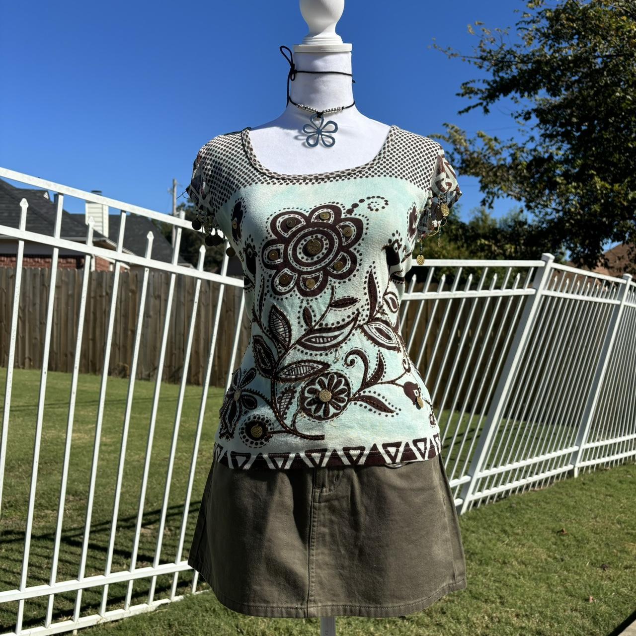 Y2k vintage boho twee beaded mesh top. Size medium... - Depop