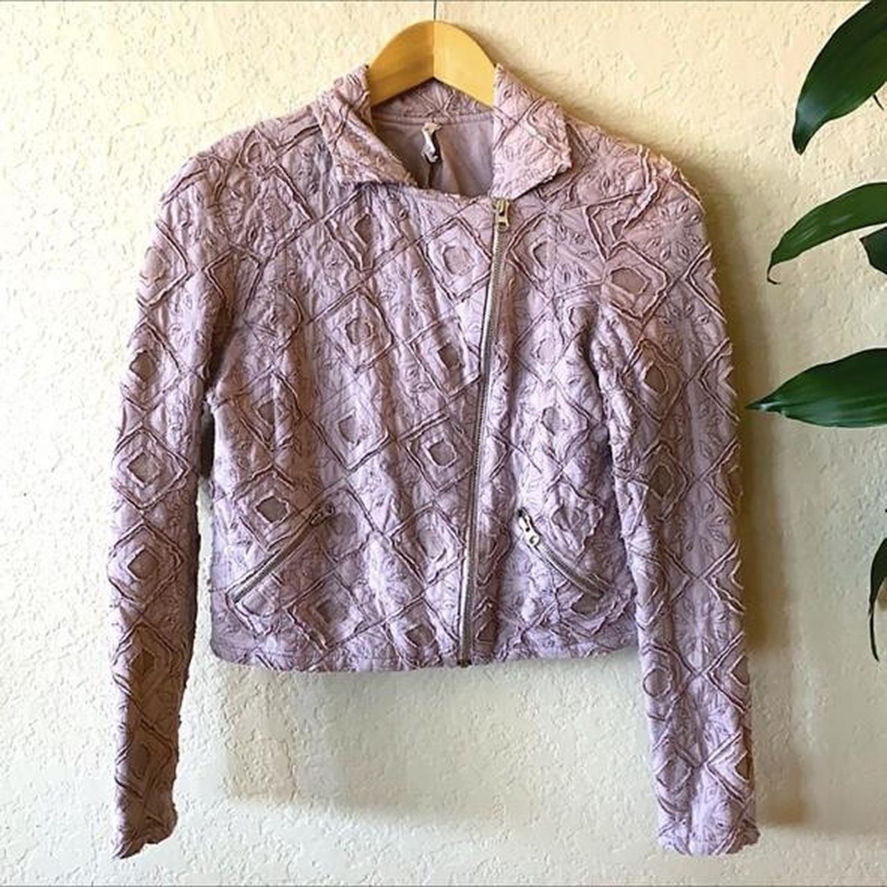 Willow & clay lavender quilted raw hem Moto zip... - Depop