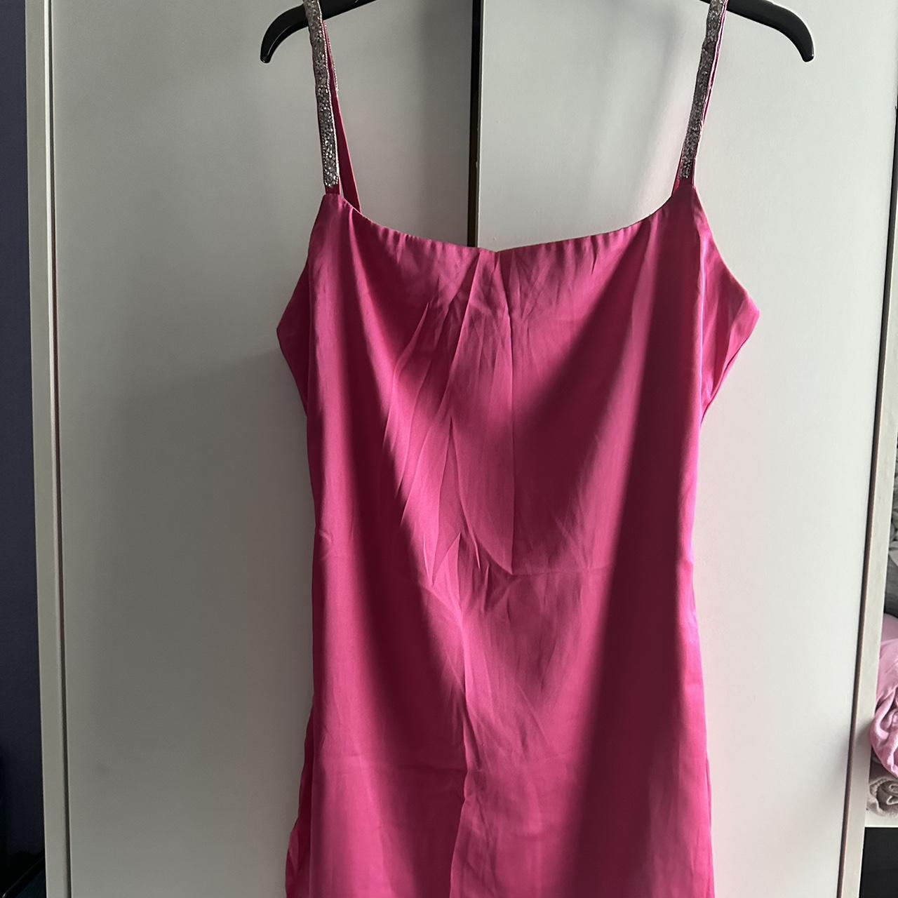 Shein Pink satin mini dress with diamante straps New... - Depop