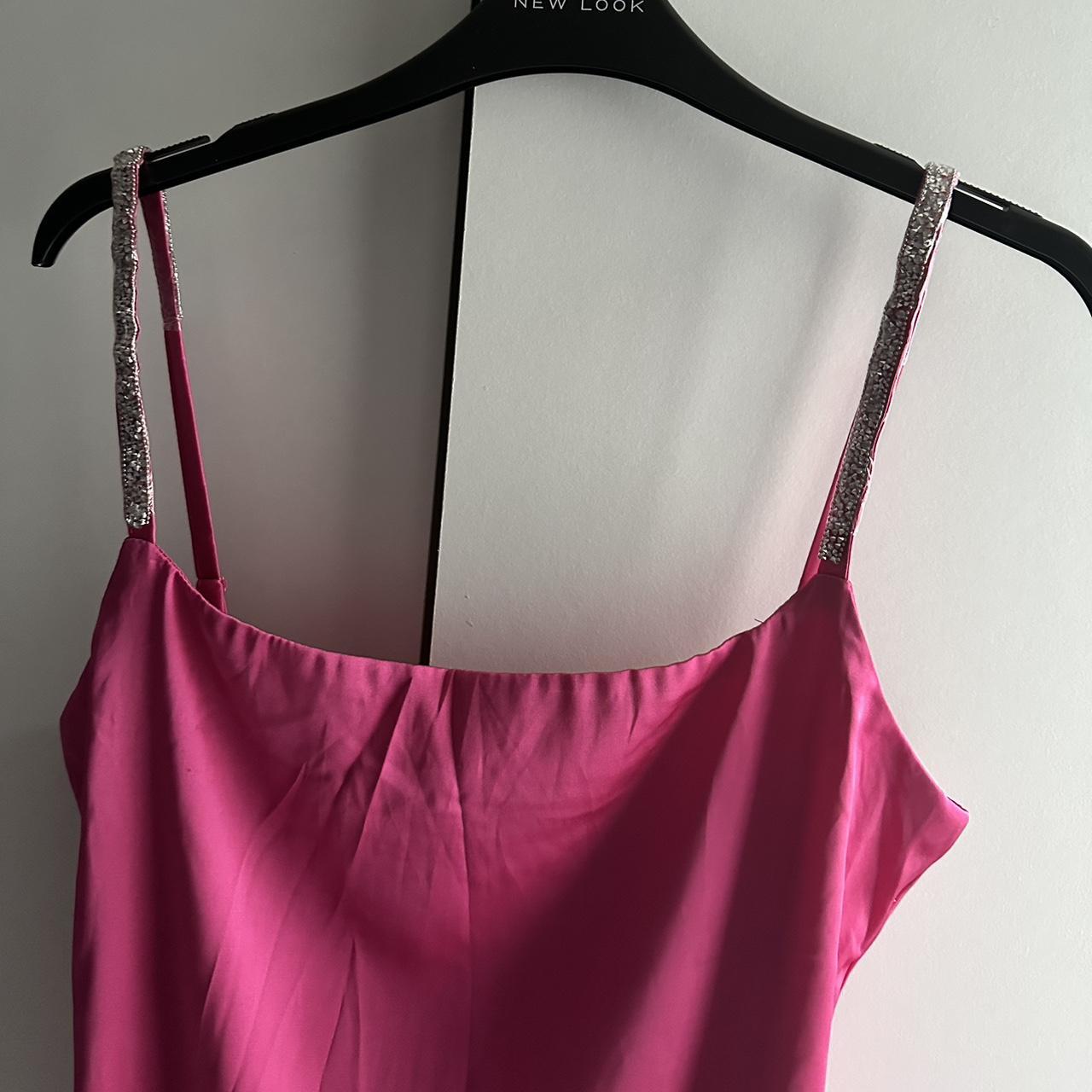 Shein Pink satin mini dress with diamante straps New... - Depop