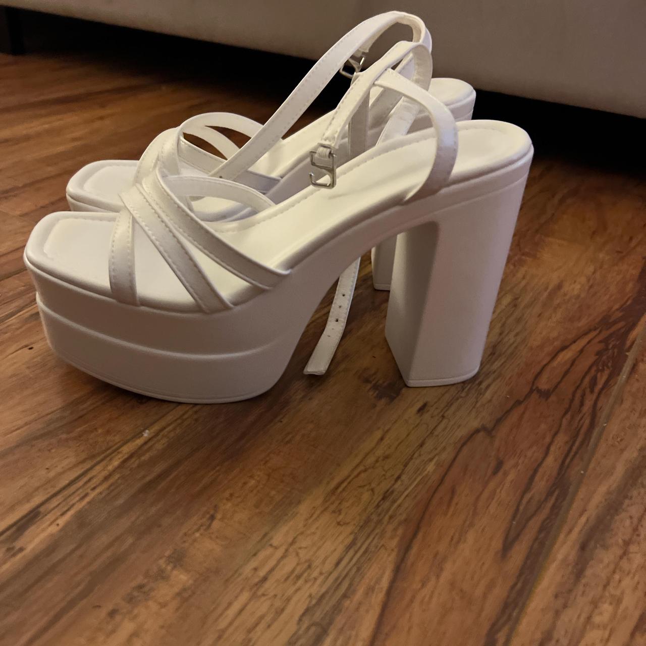 white platform sandal heels, never worn before, so... - Depop