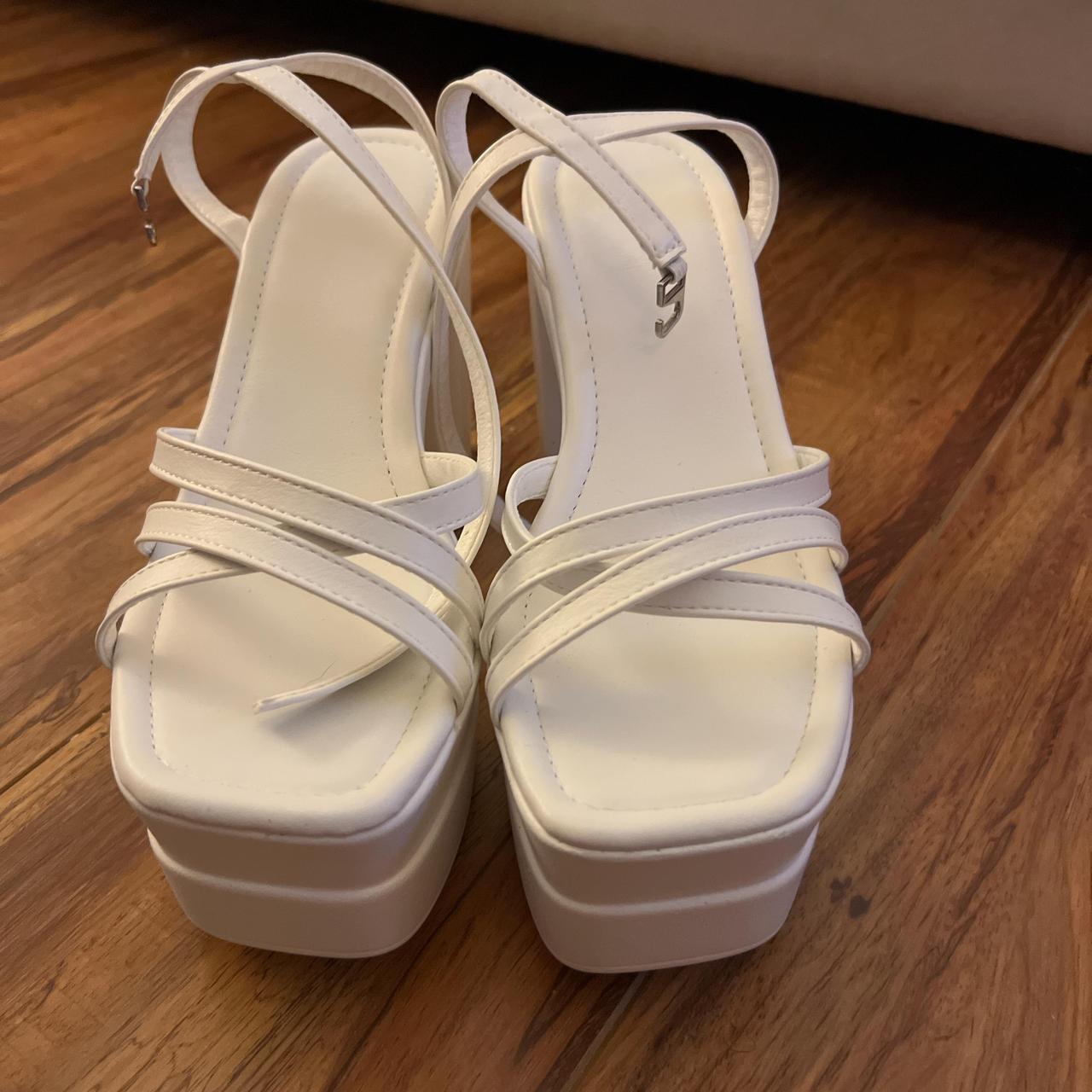 white platform sandal heels, never worn before, so... - Depop