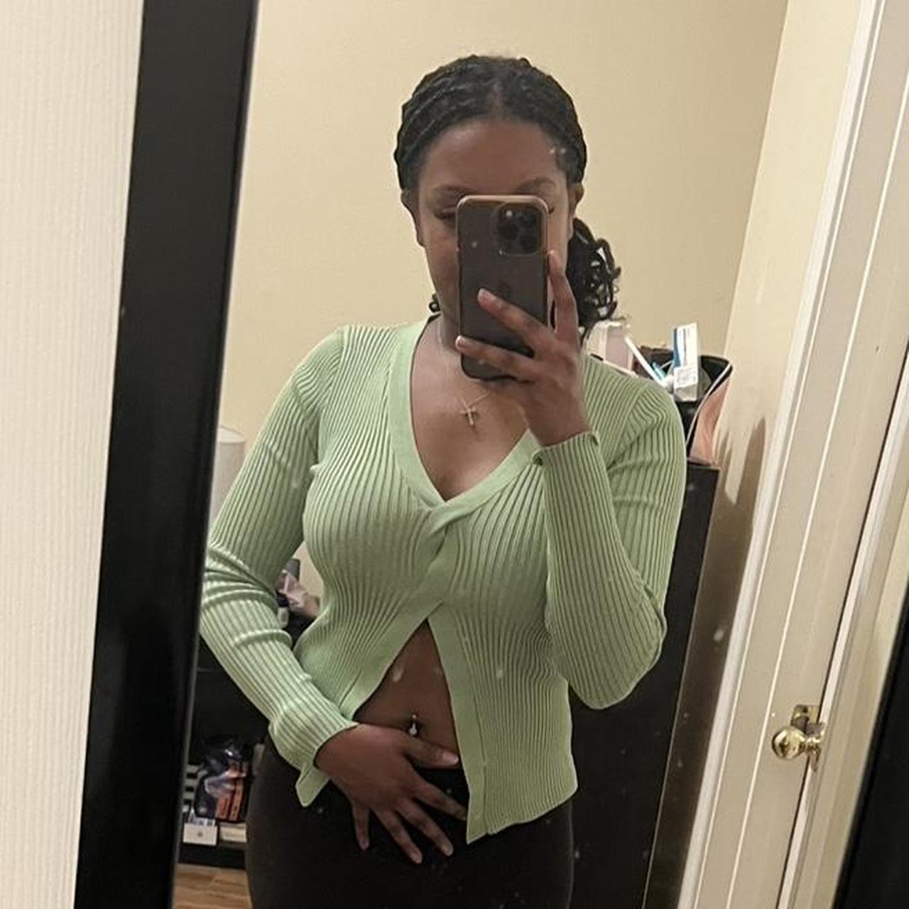 green low cut open stomach top ! never worn only... | Depop