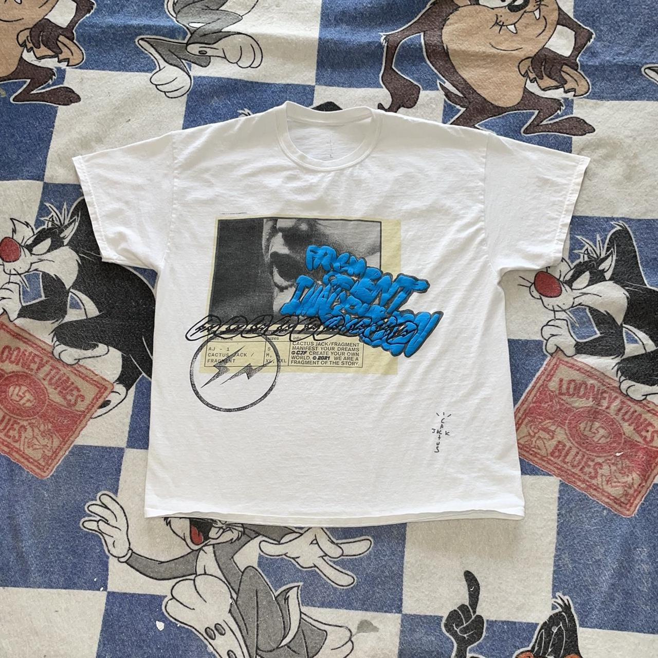 Travis Scott Men's White and Blue T-shirt | Depop