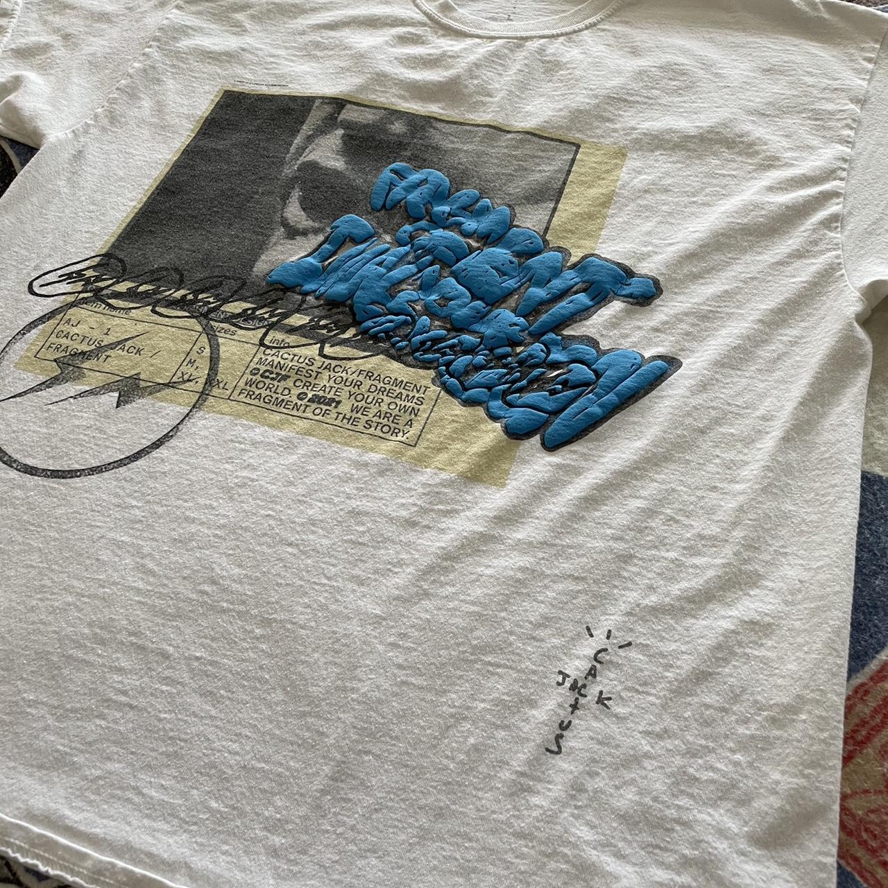 Travis Scott Men's White and Blue T-shirt | Depop