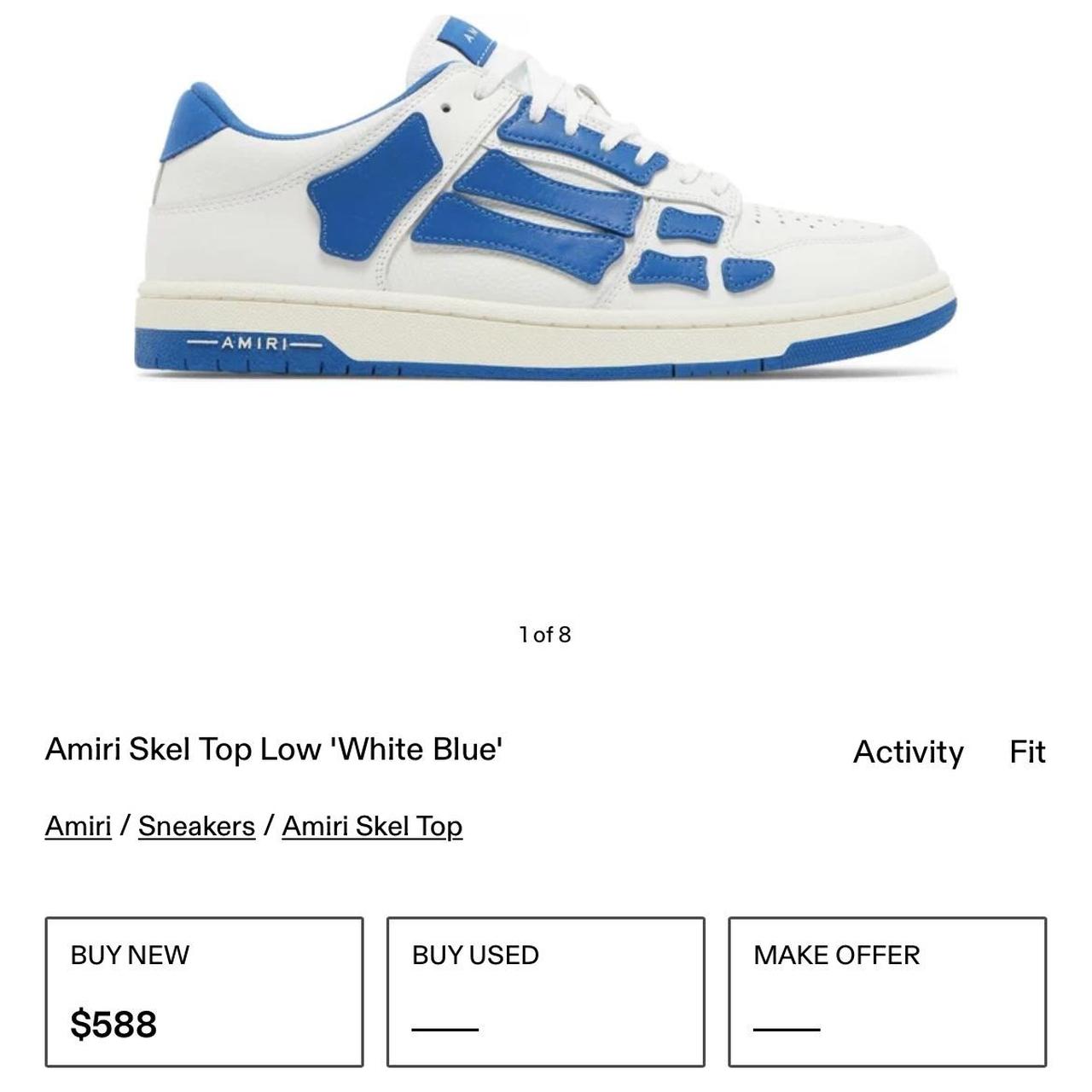 amiris low white and blue trainers, only worn twice,... - Depop