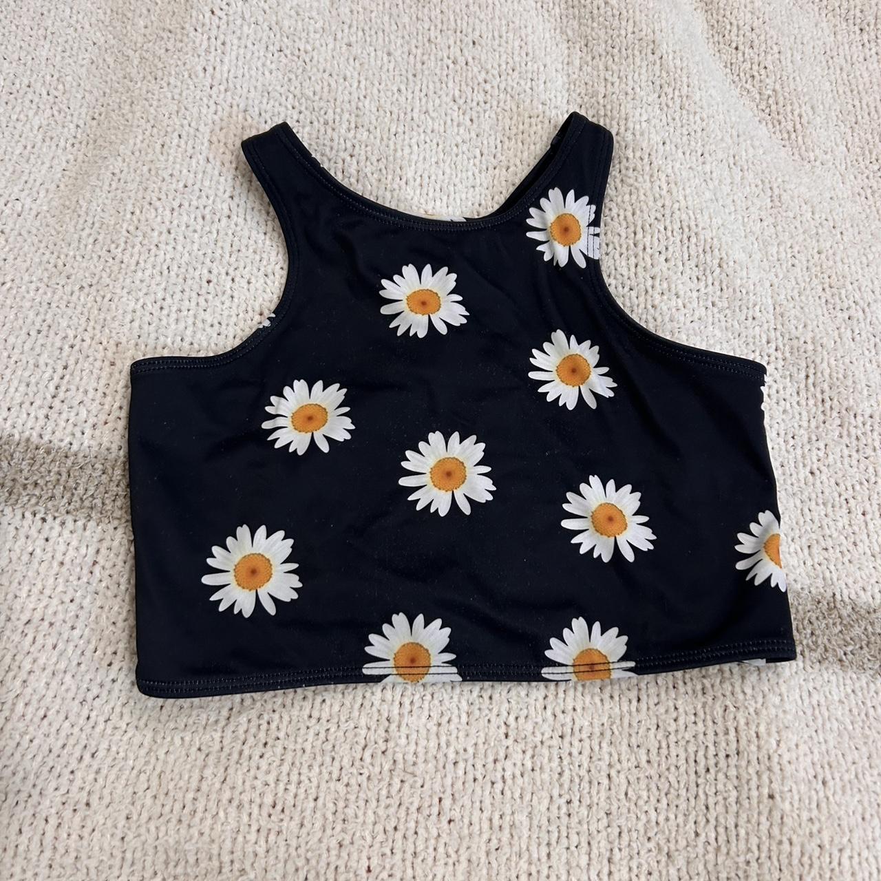 black with white daisy razorback tankini brand:... | Depop