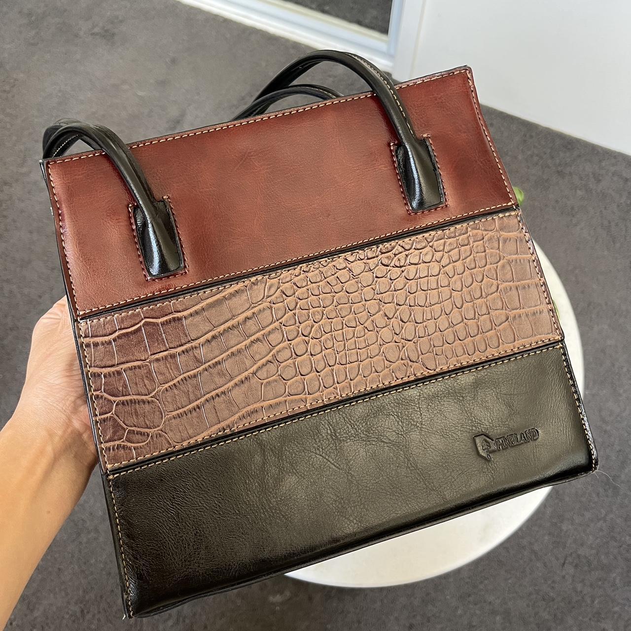 70s pleather bag three toned panel bag black... - Depop