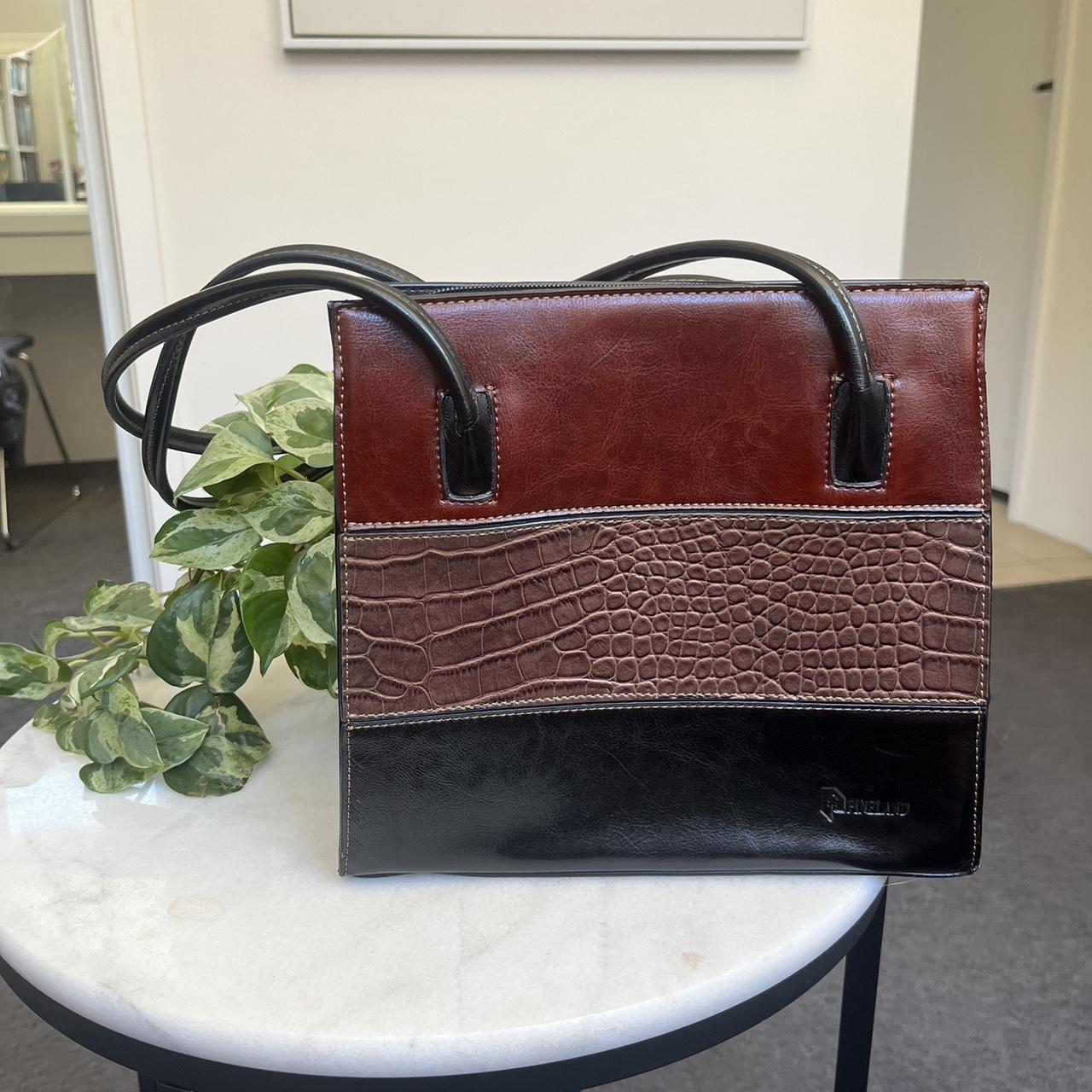 70s pleather bag three toned panel bag black... - Depop