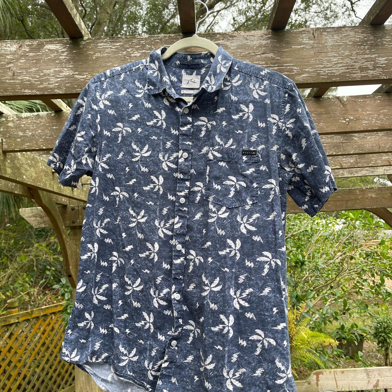 Rusty Men's Blue and White Shirt | Depop