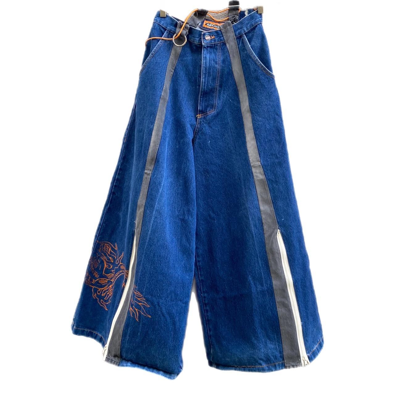 Vintage GAT Denim Pants Dragon embroidery & bungee... - Depop
