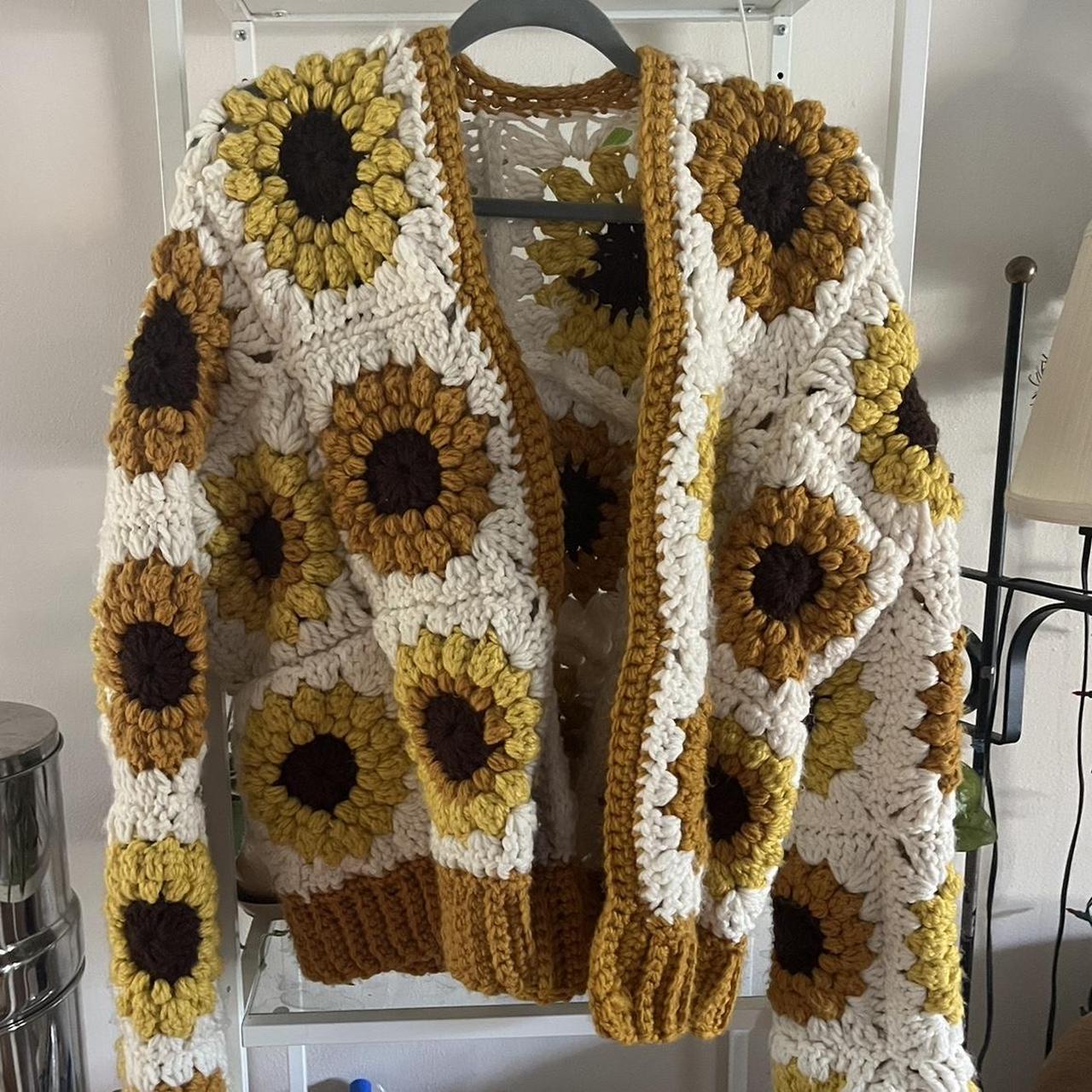 handmade crochet sunflower cardigan made by me I... - Depop