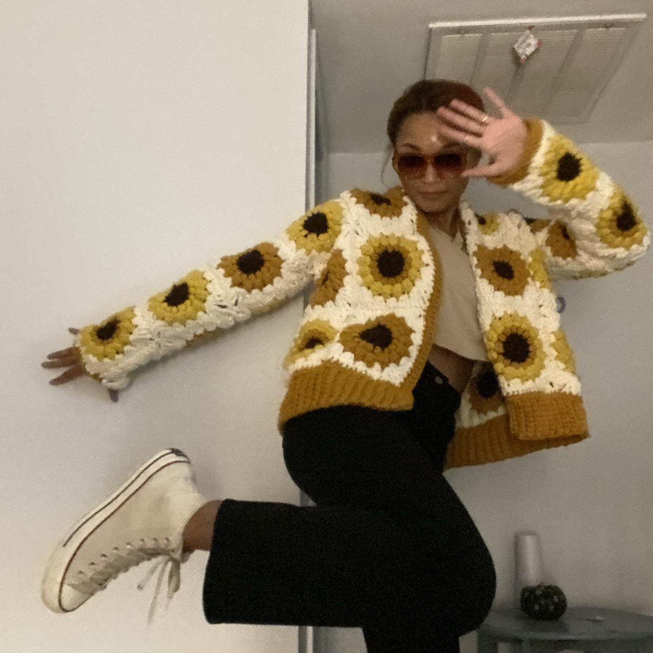 handmade crochet sunflower cardigan made by me I... - Depop