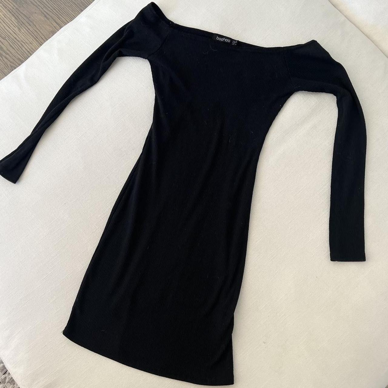 BOOHOO mini off the shoulder long sleeve black dress... - Depop