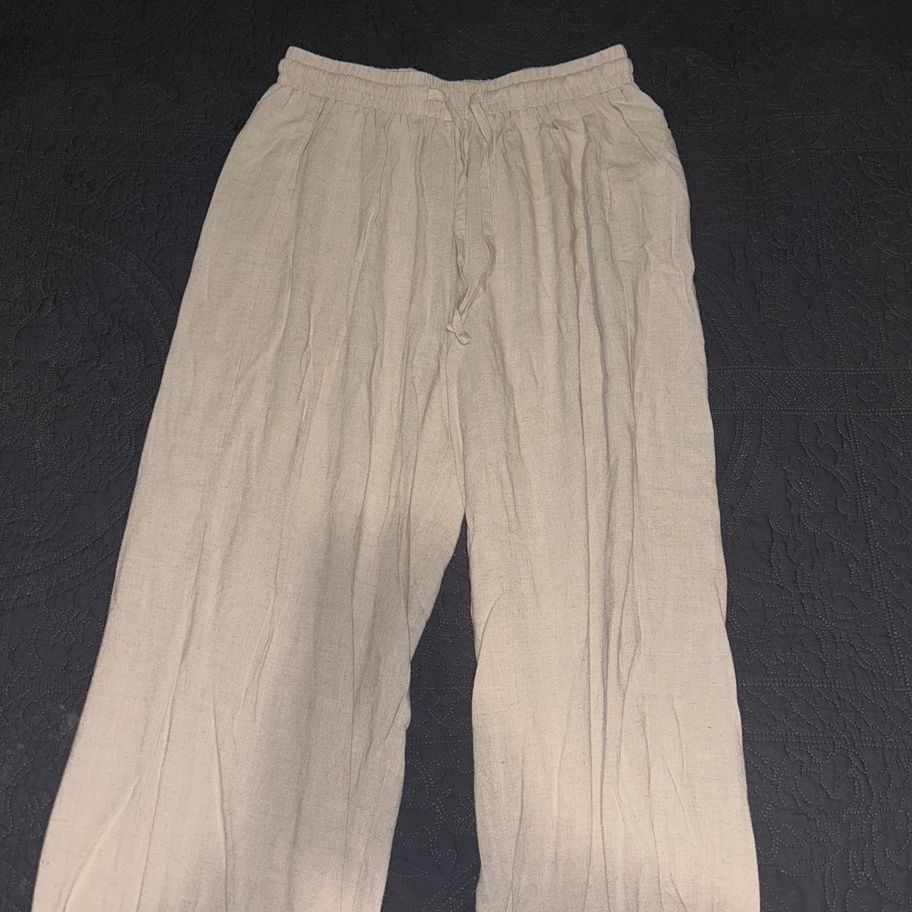 Ghanda tan linen pants Size small Selling: $15 - Depop