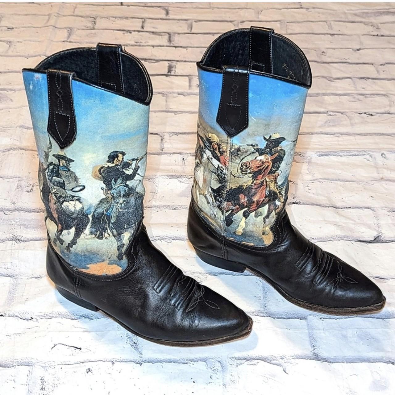 Vintage painted leather western cowboy boots... - Depop