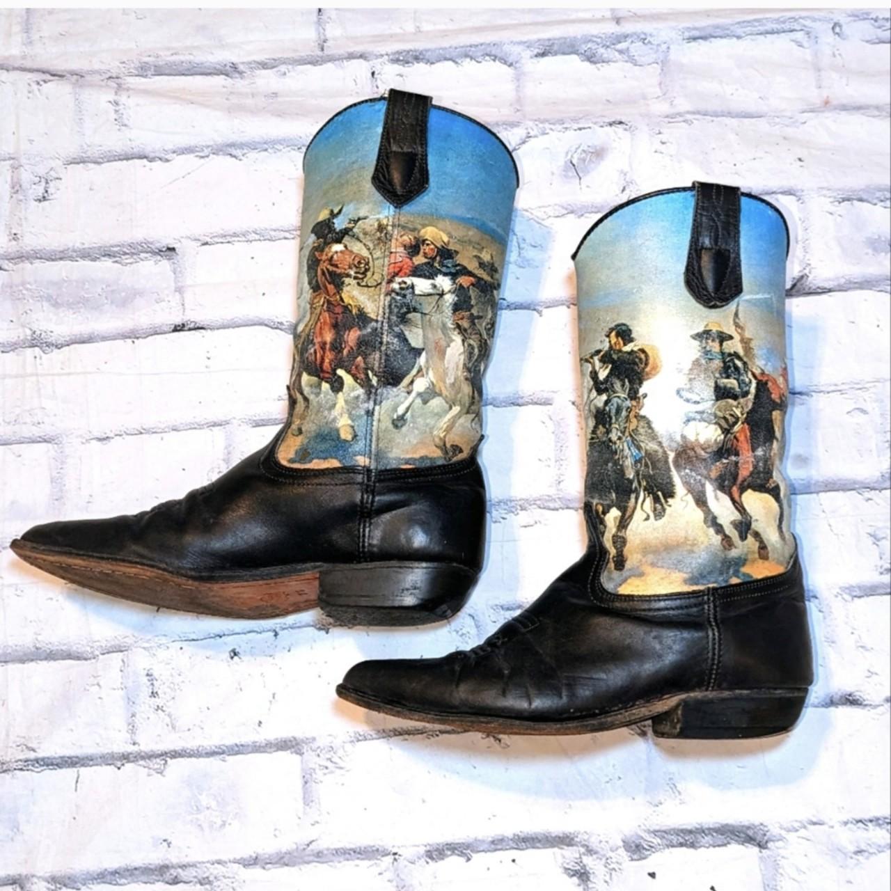 Vintage painted leather western cowboy boots... - Depop