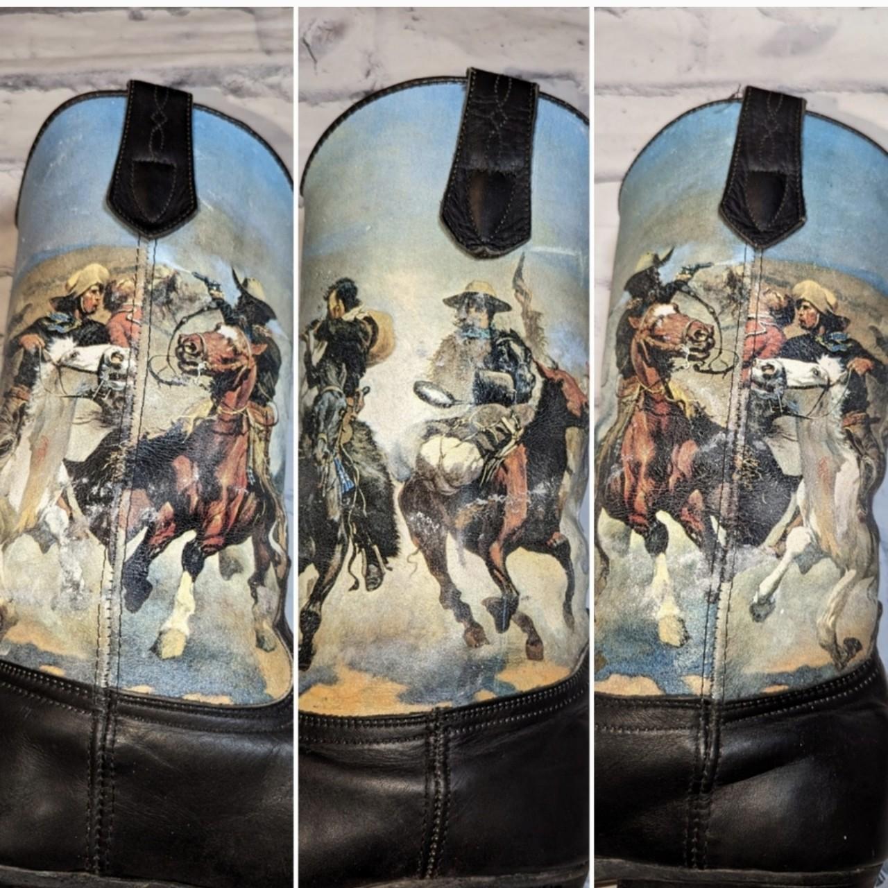 Vintage painted leather western cowboy boots... - Depop