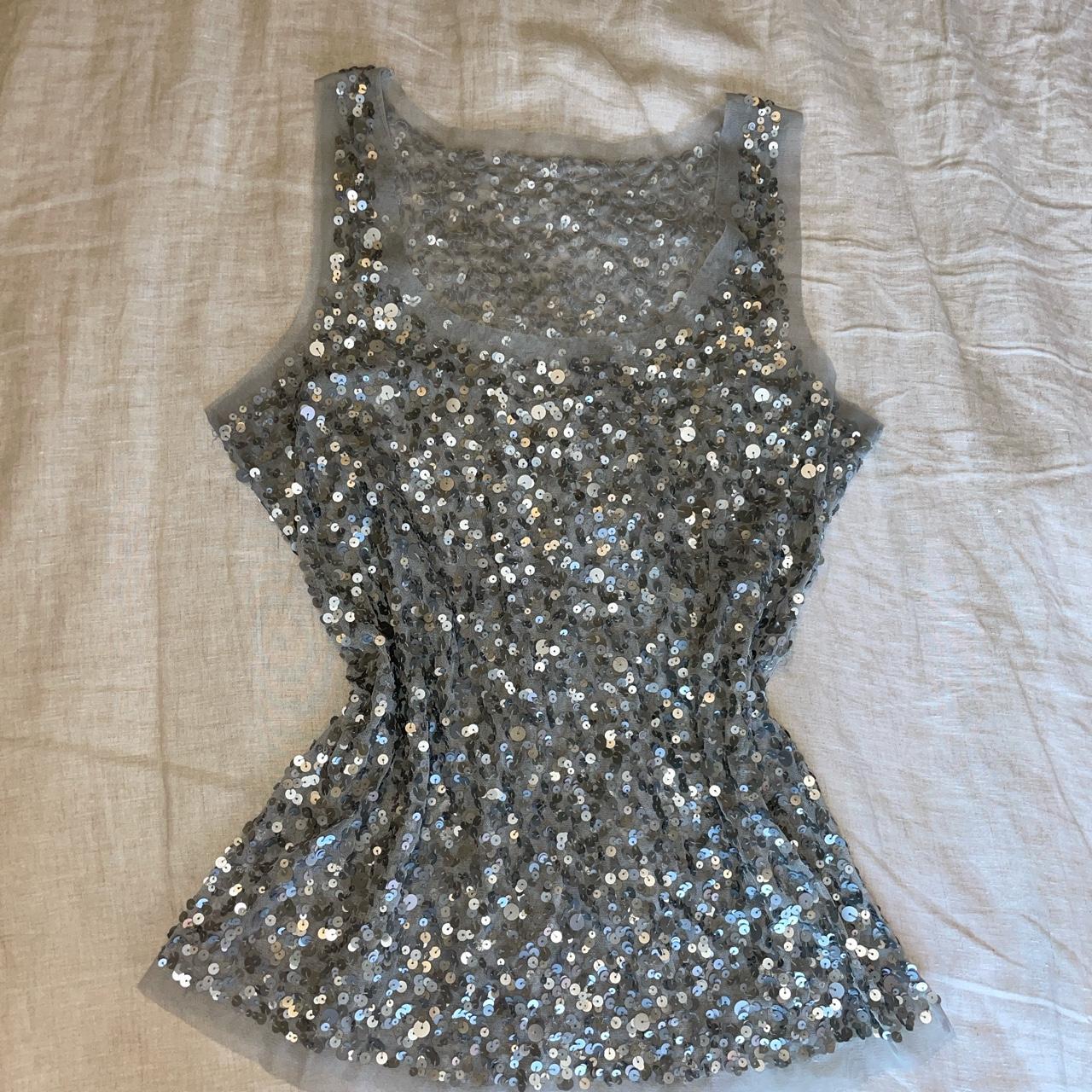 Y2K sheer mesh sequin top. Color- Metallic Upgrade... - Depop