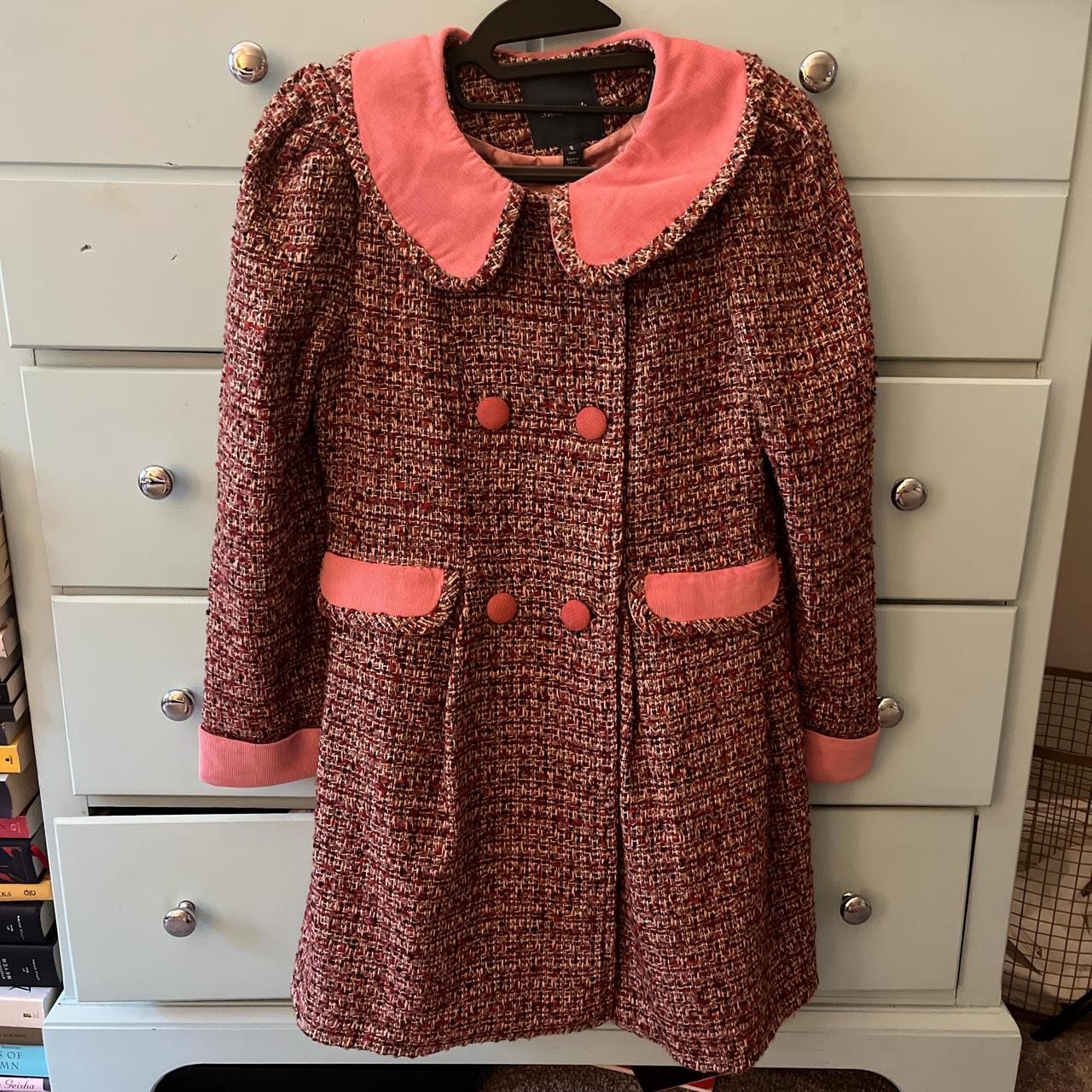 ModCloth pink and red peacoat size small. Soooo cute - Depop