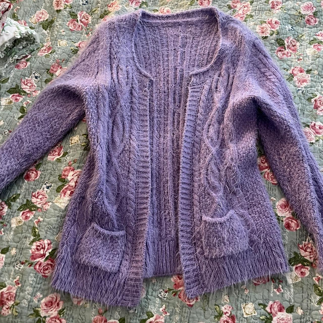 Purple knit cardigan with pockets Australia only... - Depop