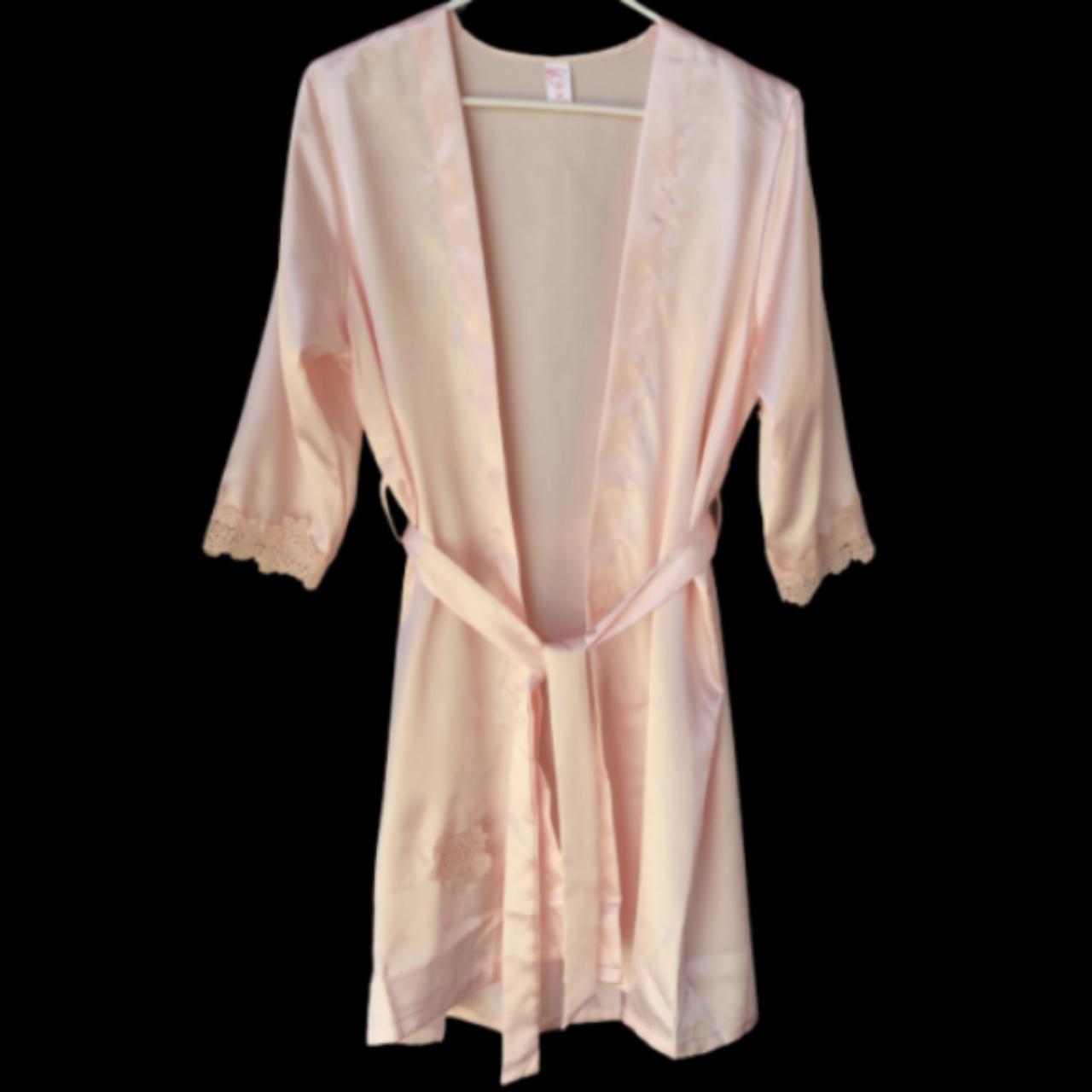New Light Pink Silky Satin Belted Robe Fits XS Lace... - Depop