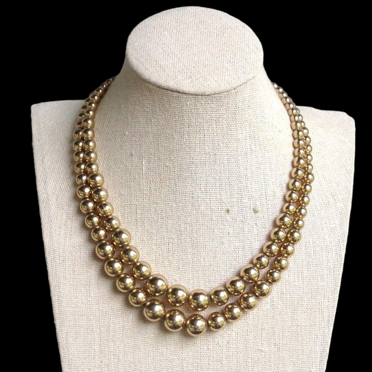 Vtg Monet Gold Tone Metal Ball Graduated Beaded... - Depop