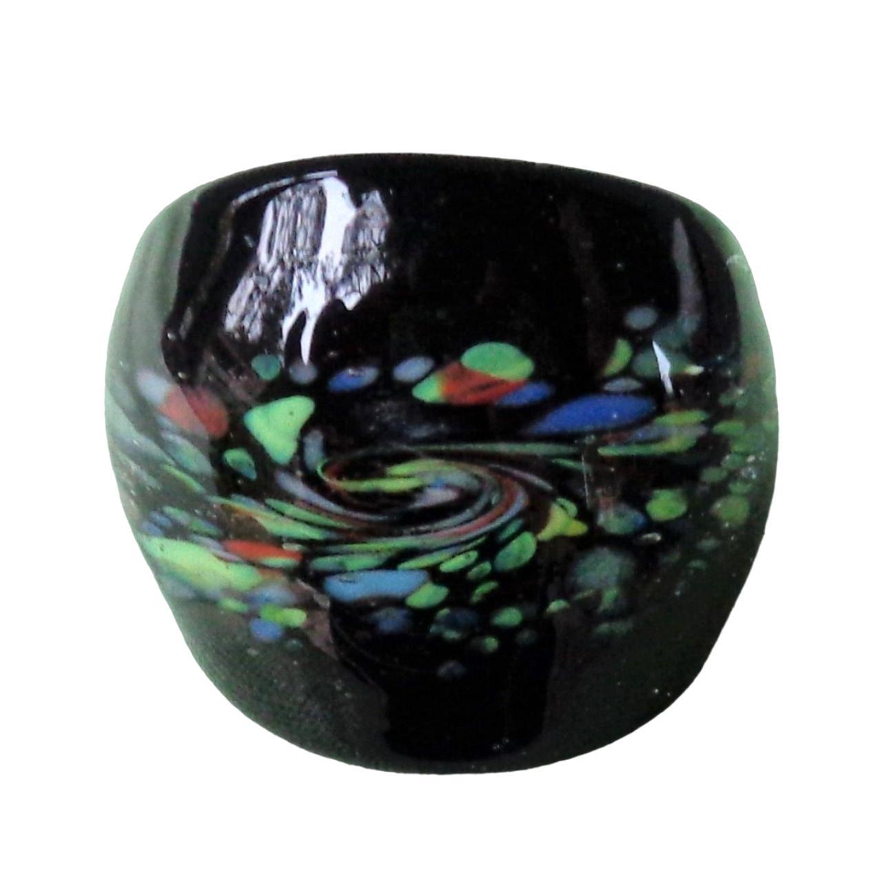 Large Chunky Black Multi Color Swirl Glossy Glass... - Depop