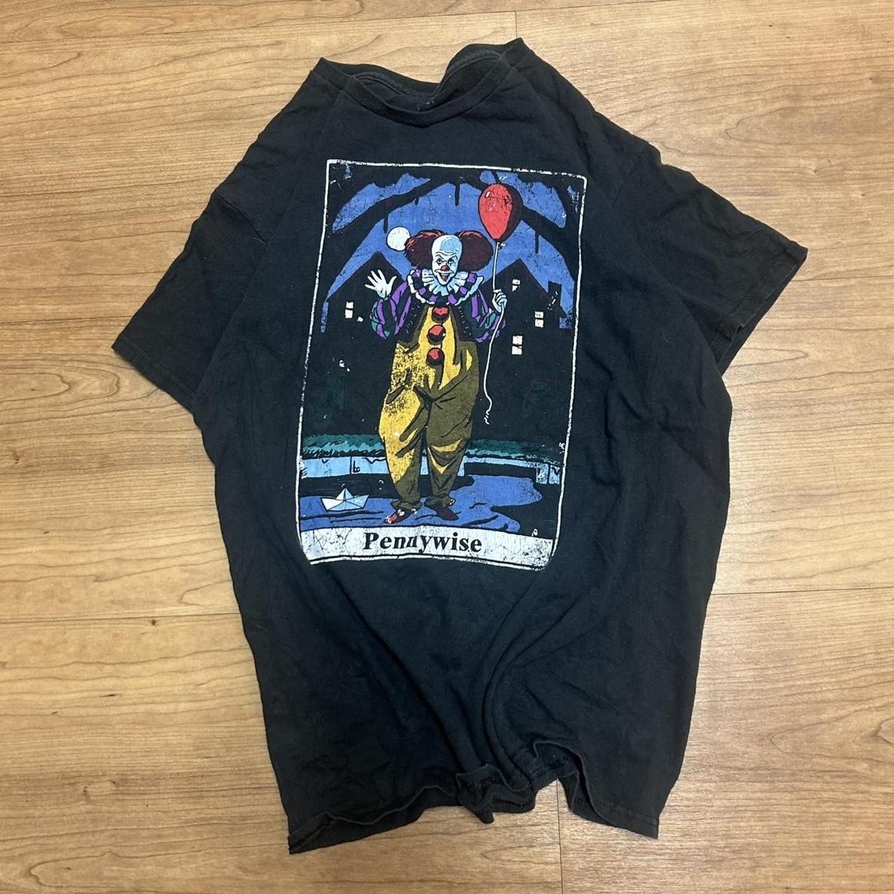 pennywise the clown black tee size small some fade... | Depop