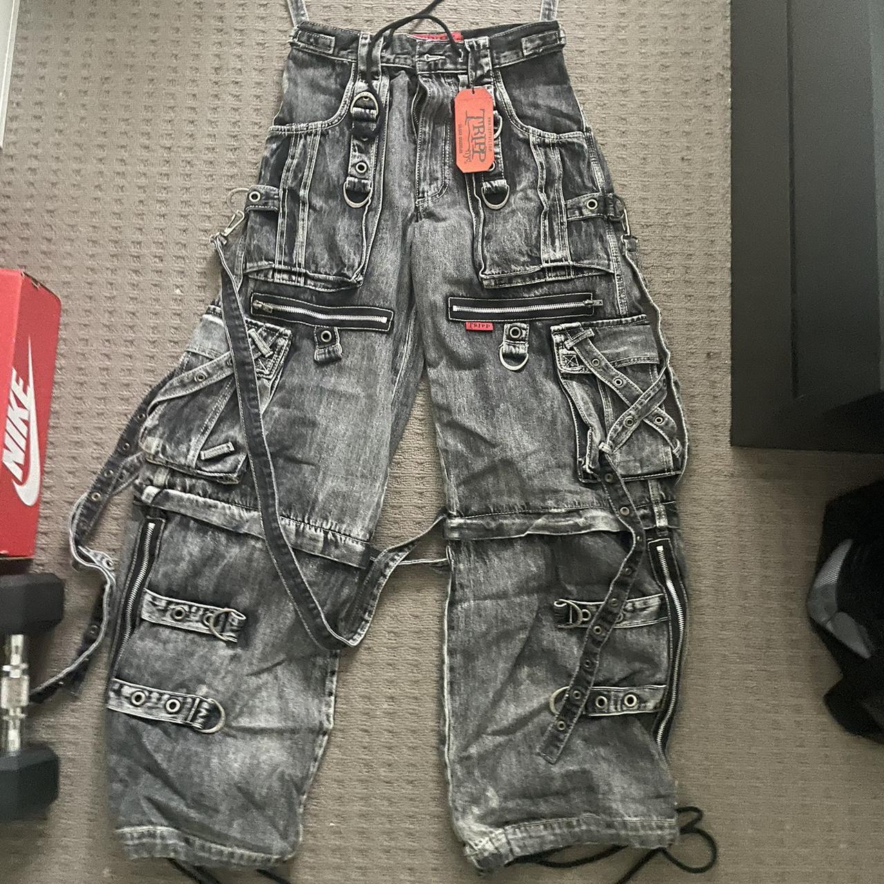 TRIPP NYC XSTRAP FOG WASH DENIM PANTS Size XS,... - Depop