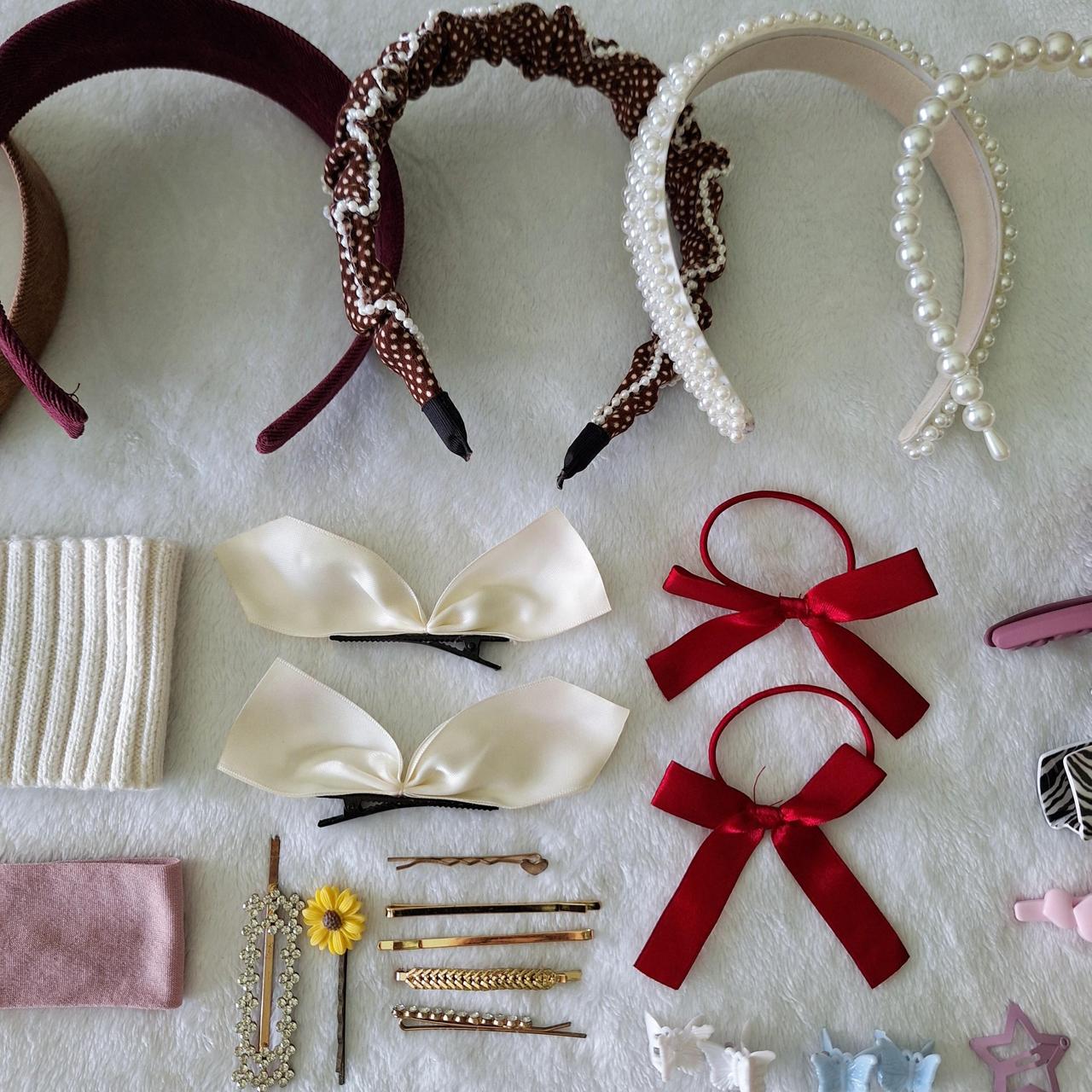 -Multi-coloured headbands and hair clips bundle 🩷🤍 ... | Depop