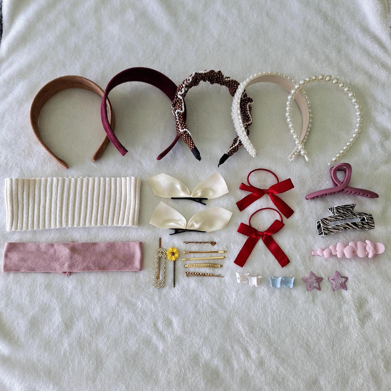 -Multi-coloured headbands and hair clips bundle 🩷🤍 ... | Depop