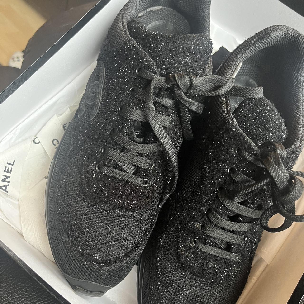 Chanel Unisex CC Logo Runners Black Mesh Glitter... - Depop