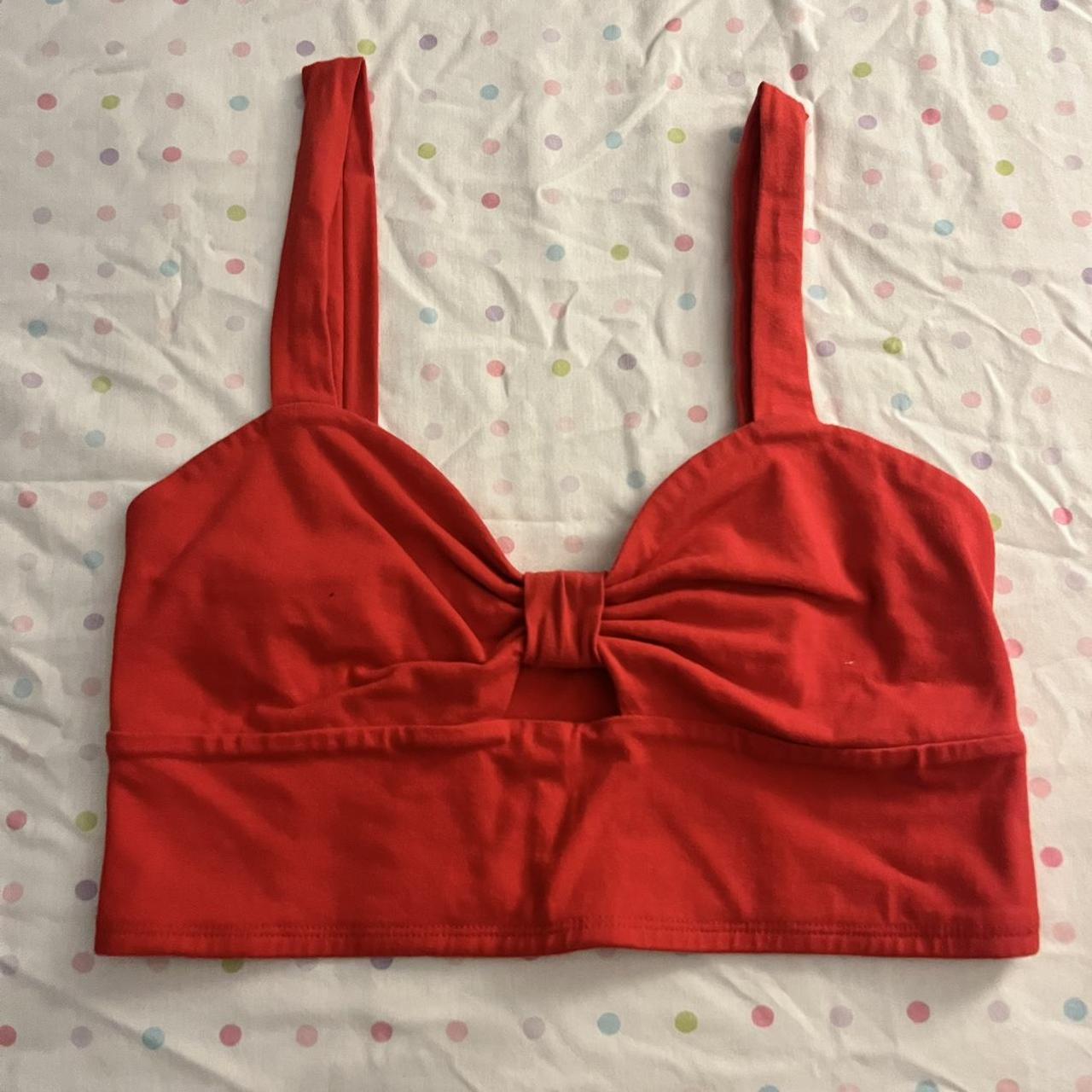 Bright red crop top with a bow design in front... - Depop