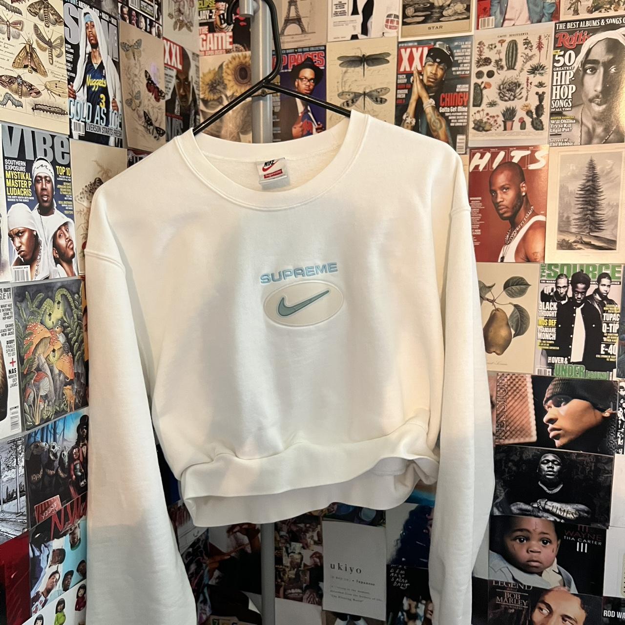 White and baby blue font SUPREME crew neck #crewneck... | Depop