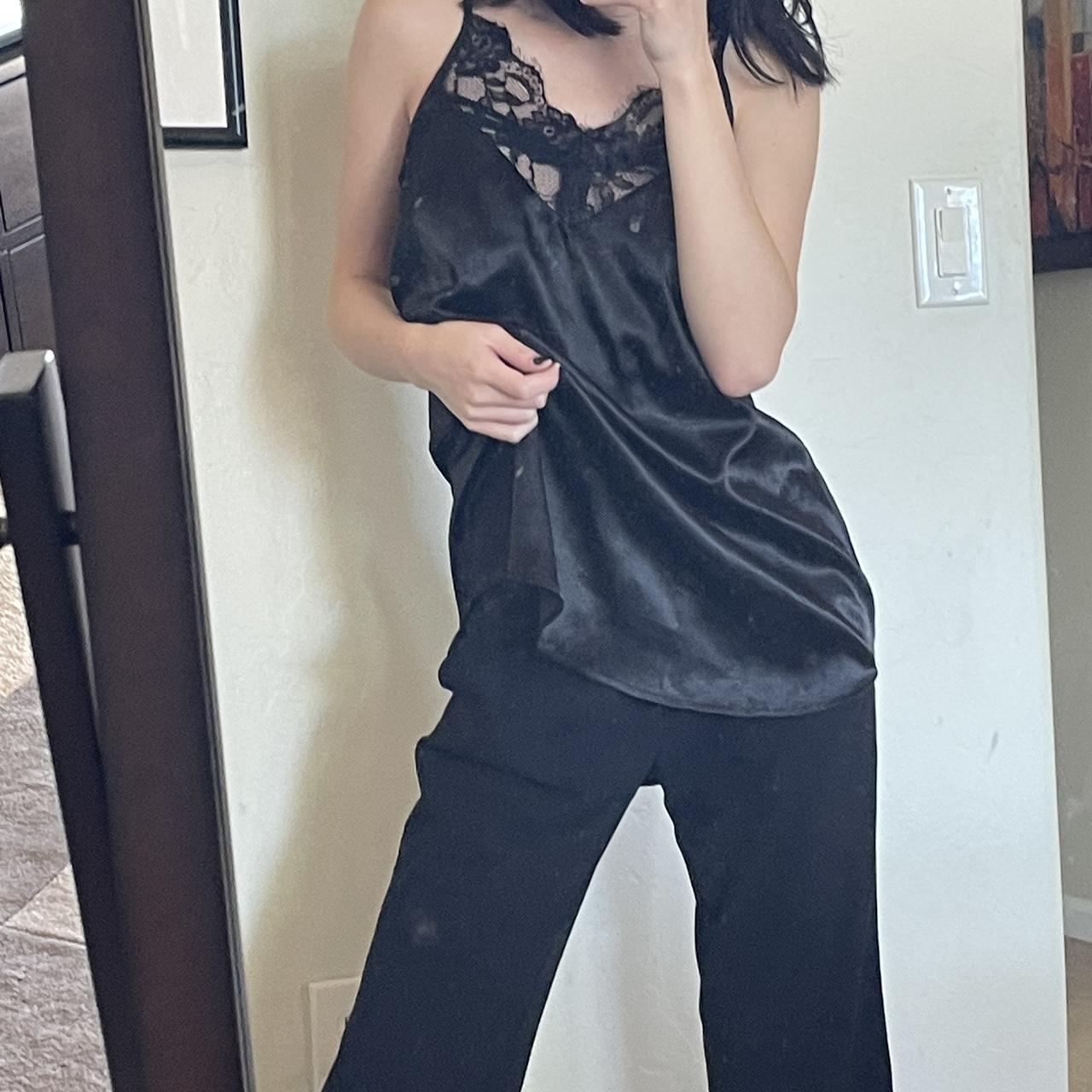 vintage black satin night shirt/slip the CUTEST and... - Depop