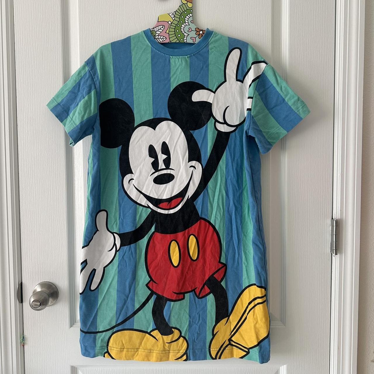 Oversized long Mickey Mouse retro colorful striped... | Depop