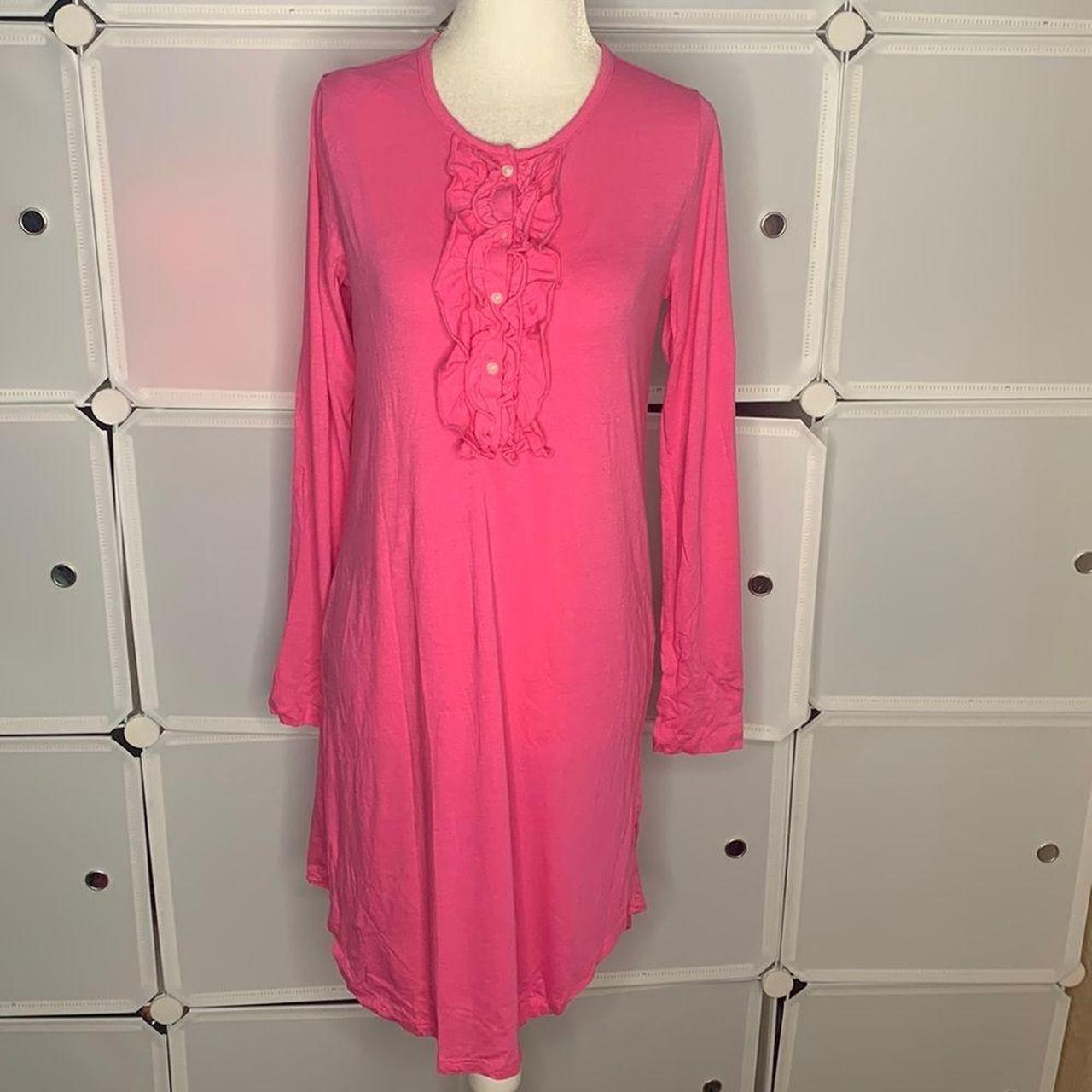 EUC. Chaps Pink Long Sleeve Ruffle Night Gown Size... - Depop