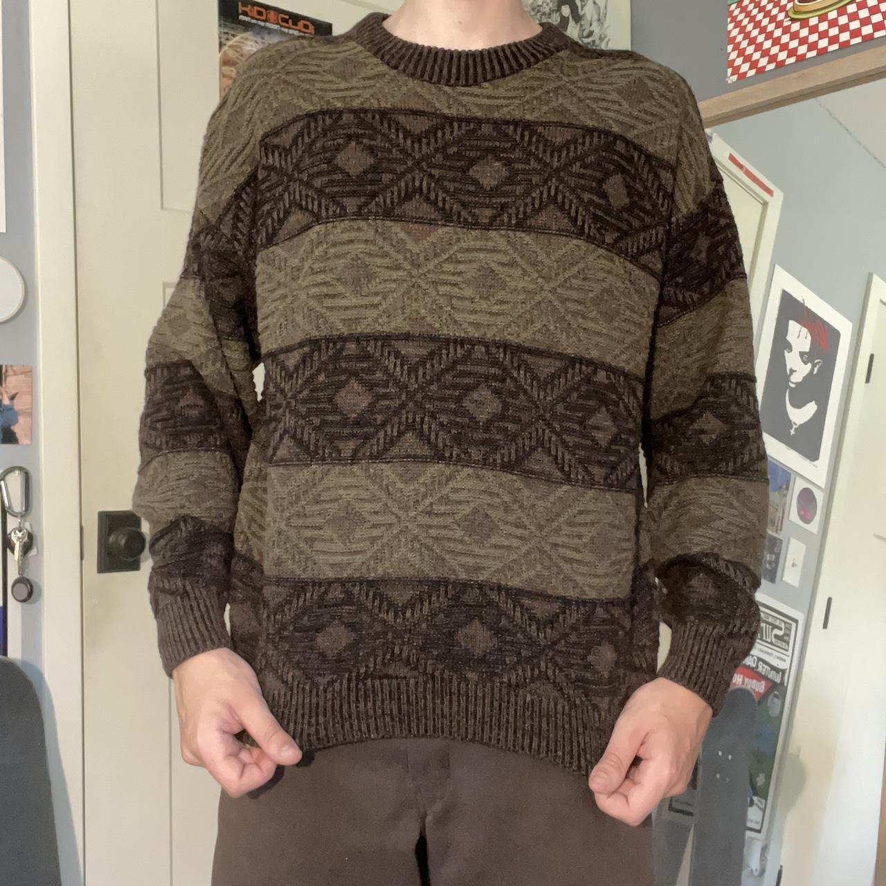 Striped knit sweater Earth tone Tagged L Model is... - Depop
