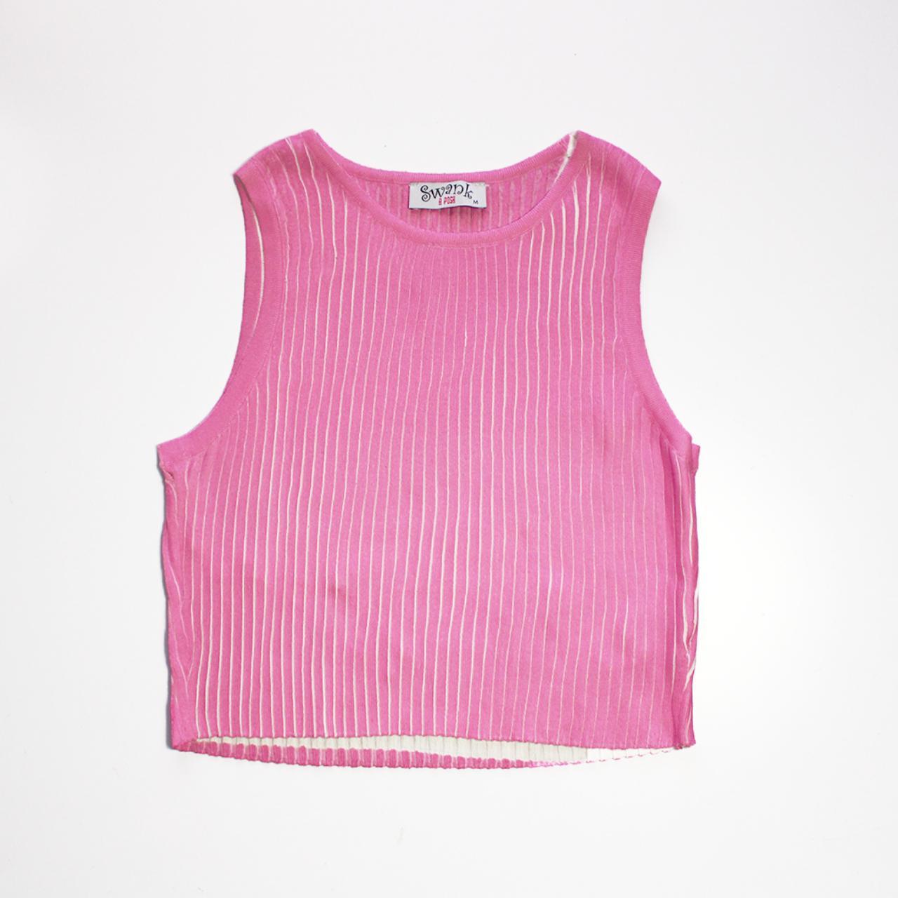 2010s PINK ribbed crop top VTG retro style Size... - Depop