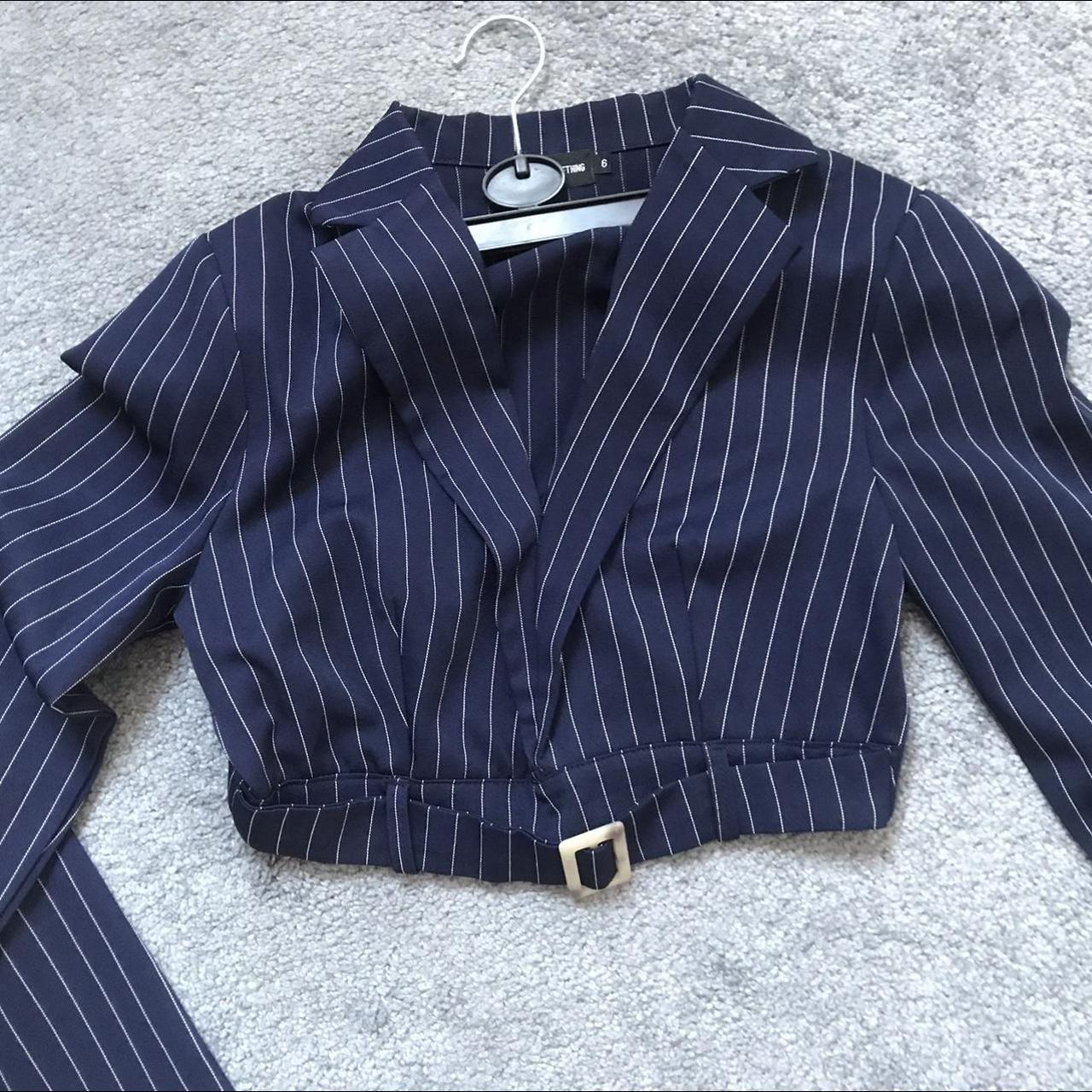 Navy pinstripe cropped blazer... - Depop
