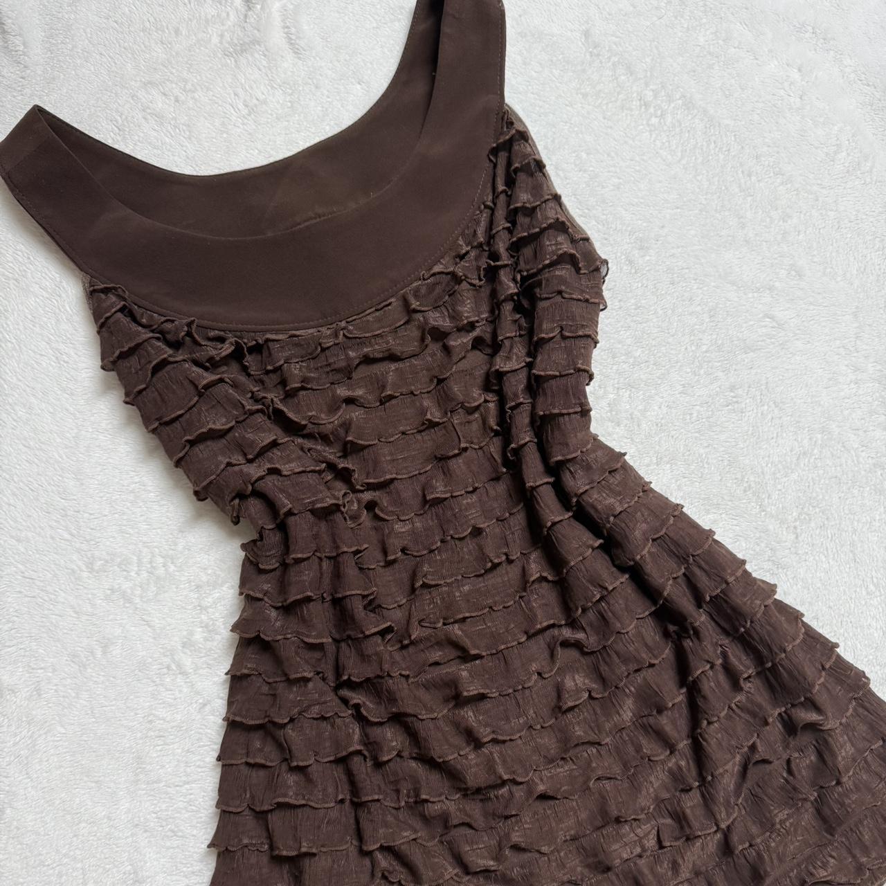 •early 2000s vintage y2k brown ruffled flowy long... | Depop