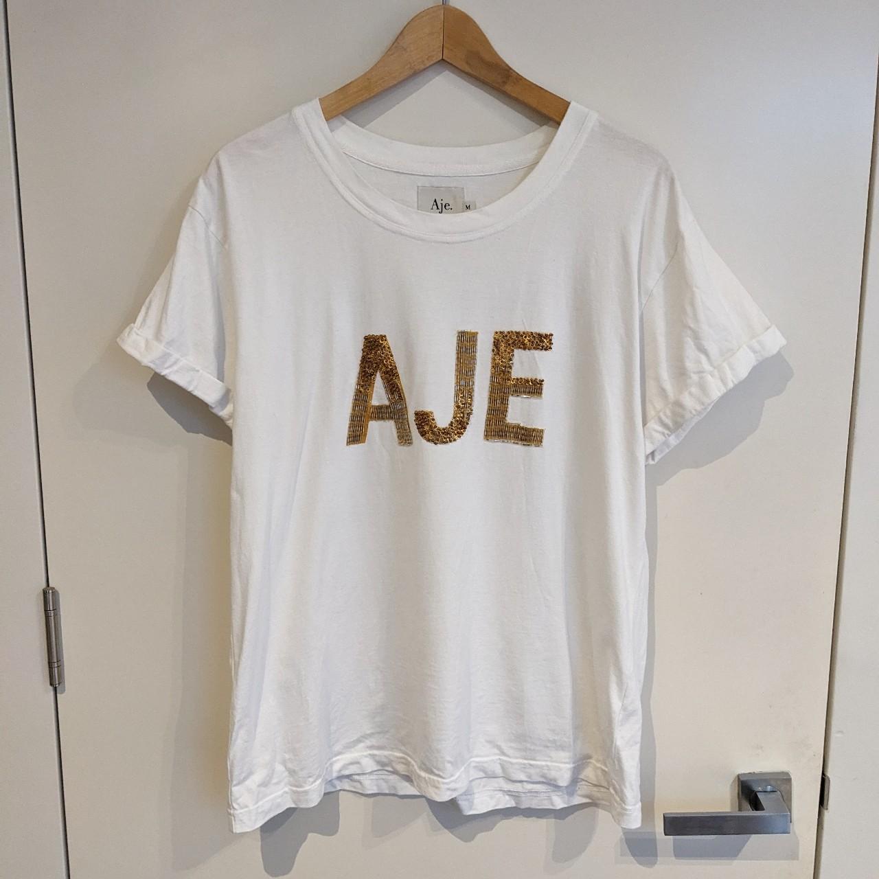 Aje tee shirt embellished with gold sequins - Depop