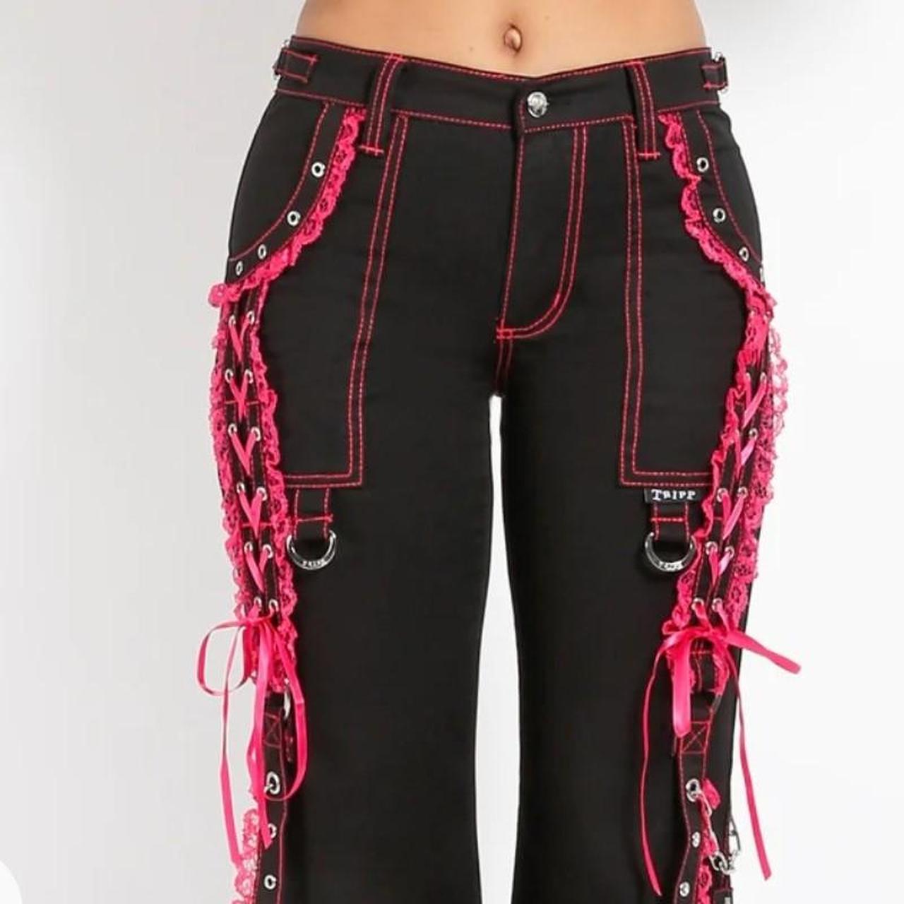 Tripp NYC Women's Black and Pink Trousers | Depop