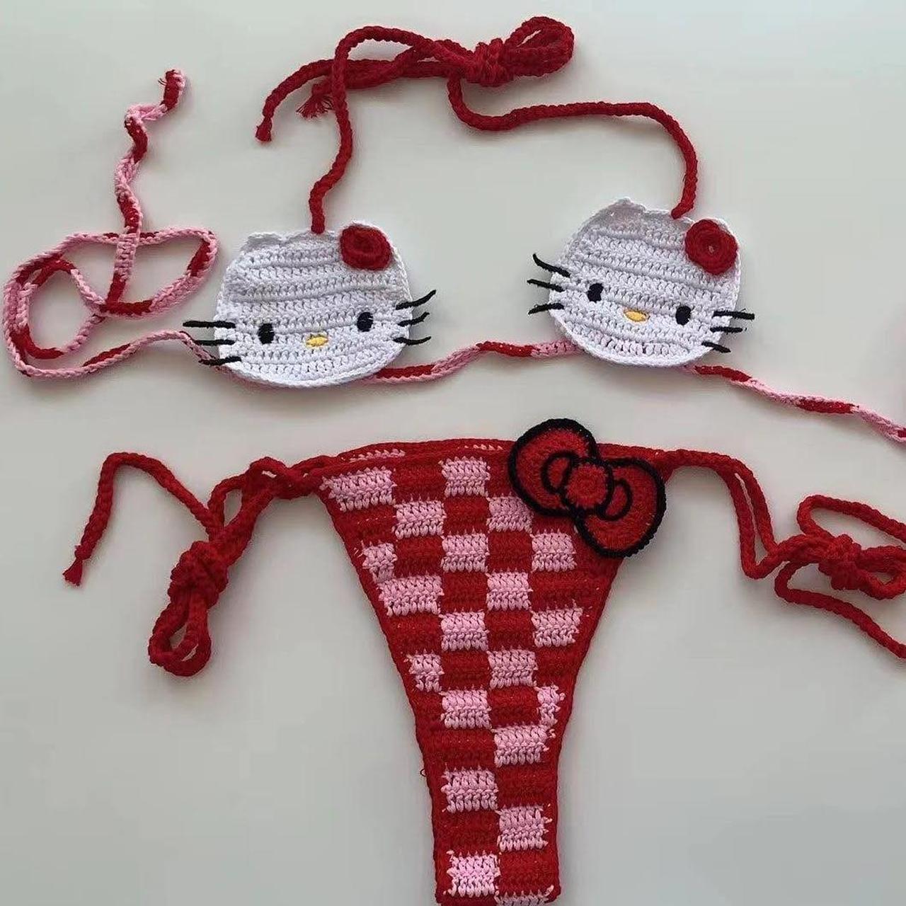 Crochet Hello Kitty Bikini - NEVER WORN -... - Depop